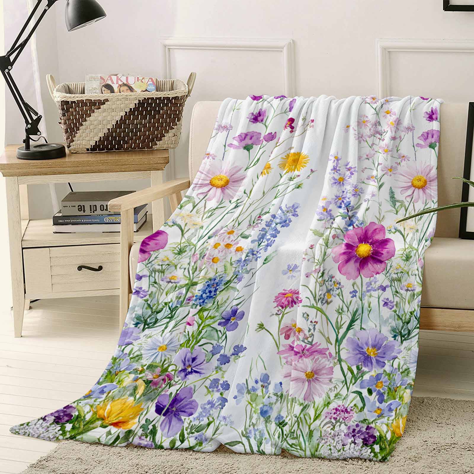 Fleece Blanket Flowers Spring Blankets, Soft Cozy Warm Flannel Throw ...