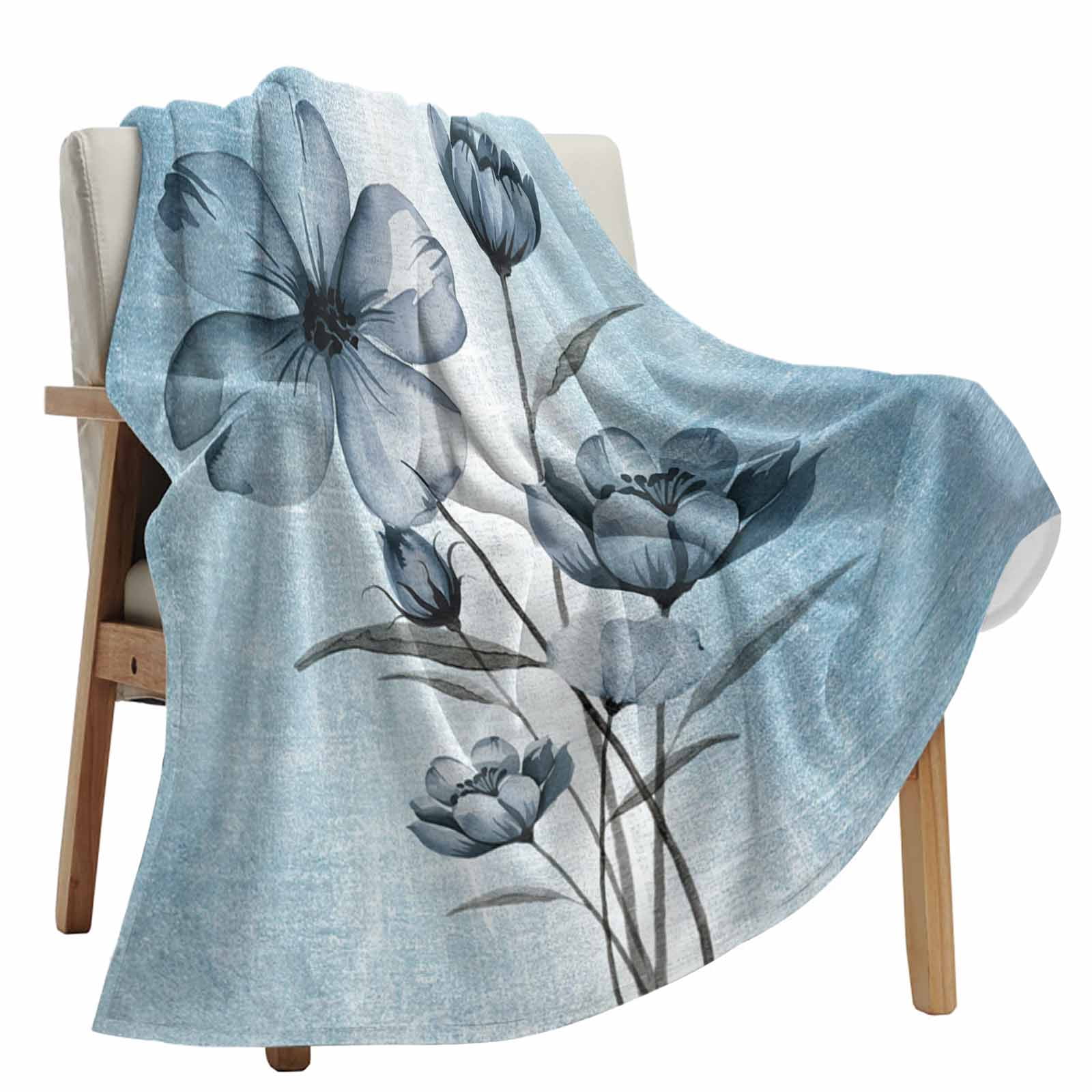 Fleece Blanket Gradient Blue Flower Still Life Blankets, Soft Cozy Warm ...
