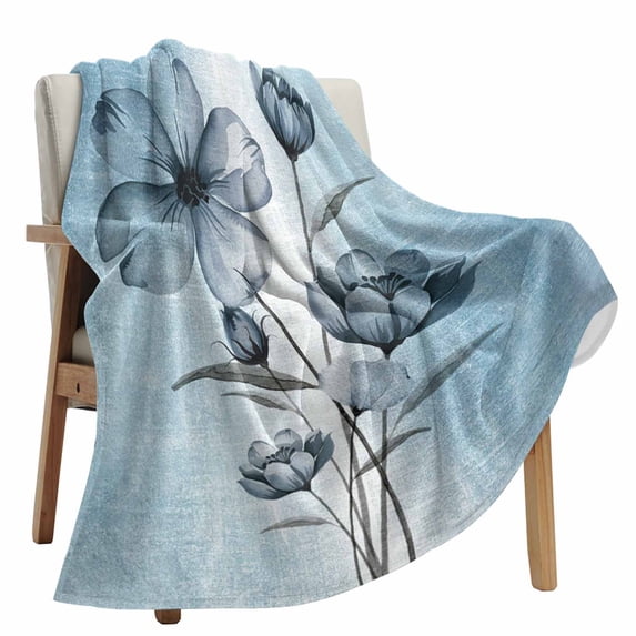 Fleece Blanket Gradient Blue Flower Still Life Blankets, Soft Cozy Warm ...