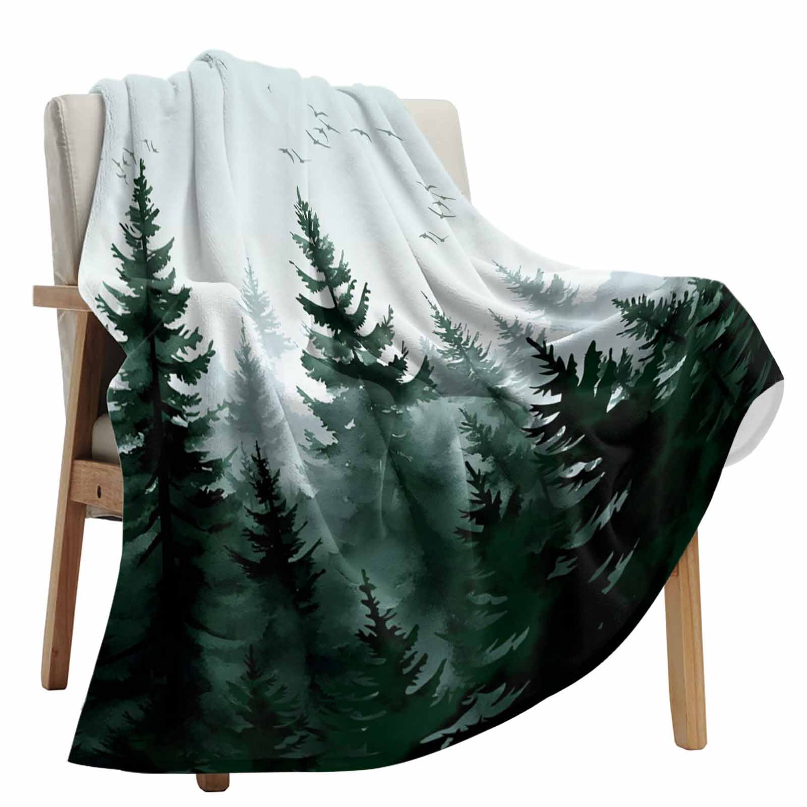 Fleece Blanket Green Forest Misty Tree Blankets, Soft Cozy Warm Flannel ...