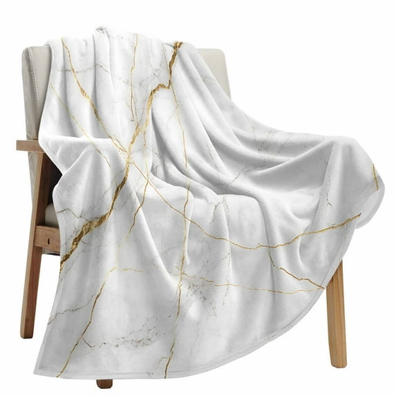 Fleece Blanket Grey Marble Gold Stripe Blankets, Soft Cozy Warm Flannel ...