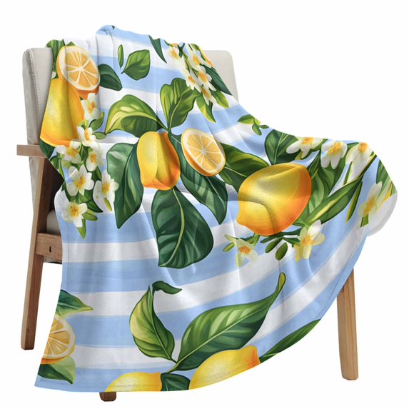 Fleece Blanket Lemon Green Leaves Watercolor Blankets, Soft Cozy Warm ...