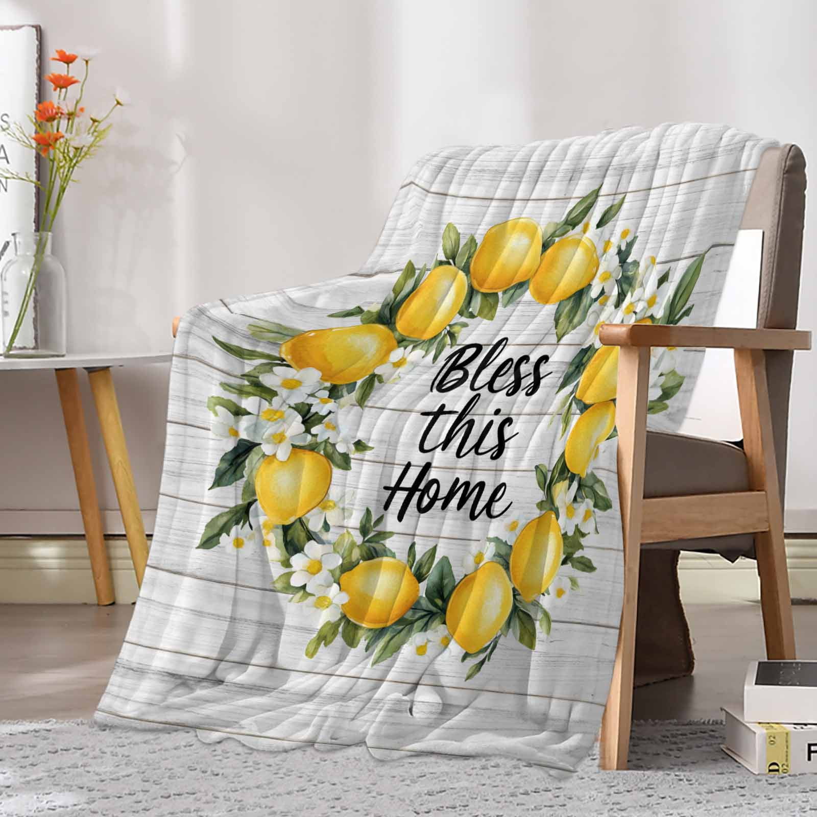 Fleece Blanket Lemon Summer Flower Watercolor Blankets, Soft Cozy Warm Flannel Throw Blanket ...