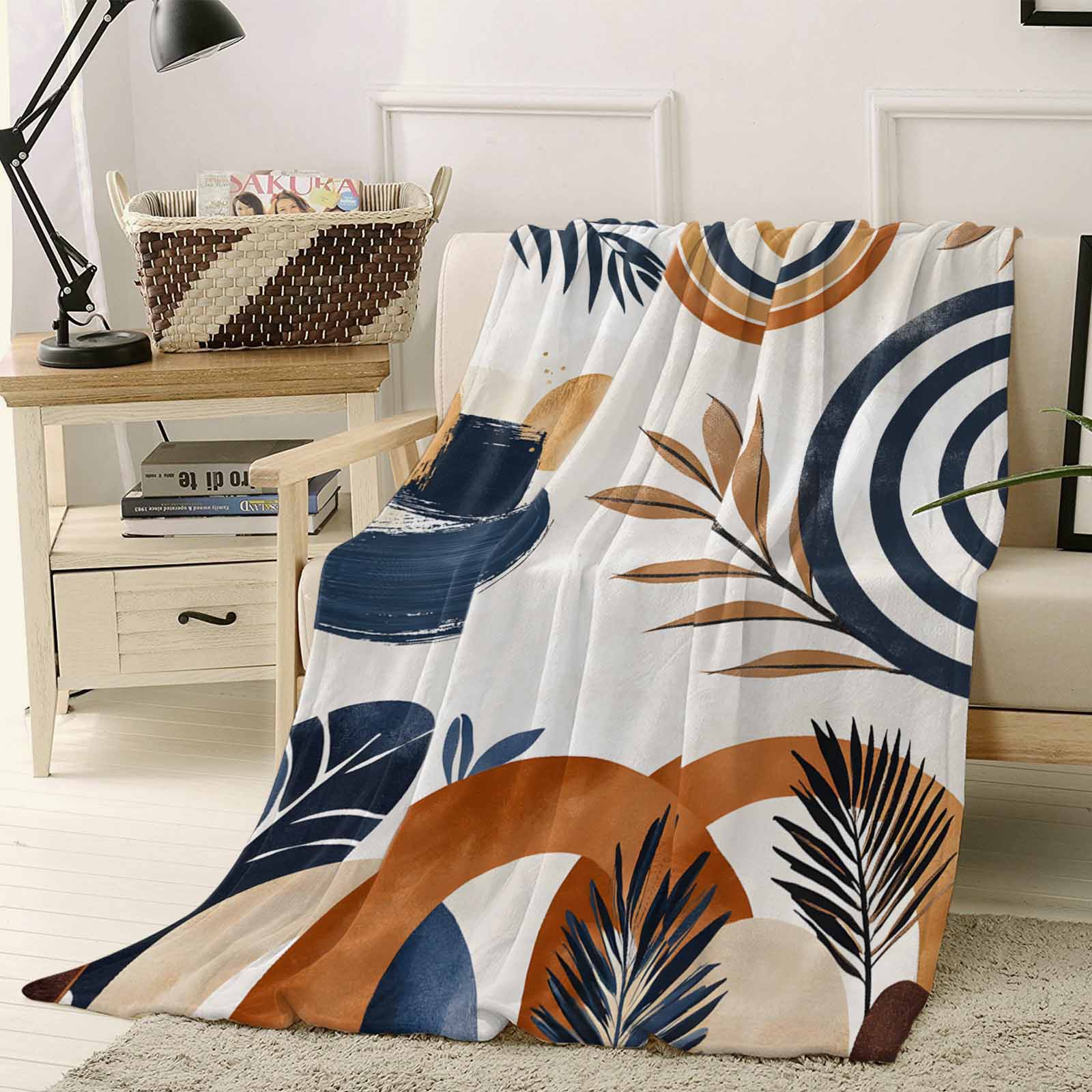 Fleece Blanket Mid Century Abstract Geometric Blankets, Soft Cozy Warm ...