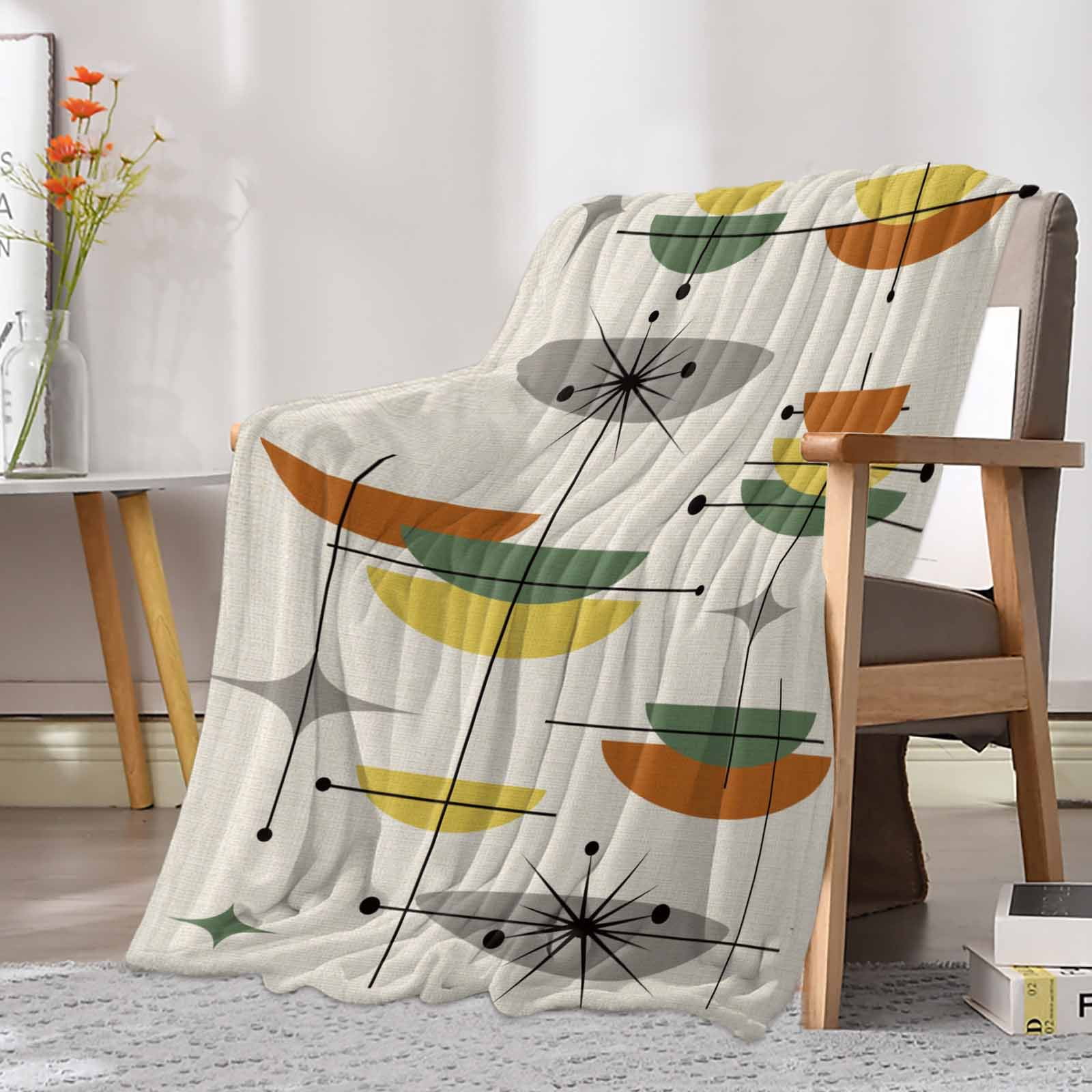 Fleece Blanket Mid Century Color Block Blankets, Soft Cozy Warm Flannel ...