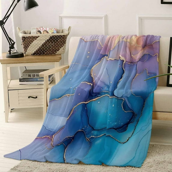 Fleece Blanket Modern Colorful Gradient Marble Texture Blankets, Soft ...