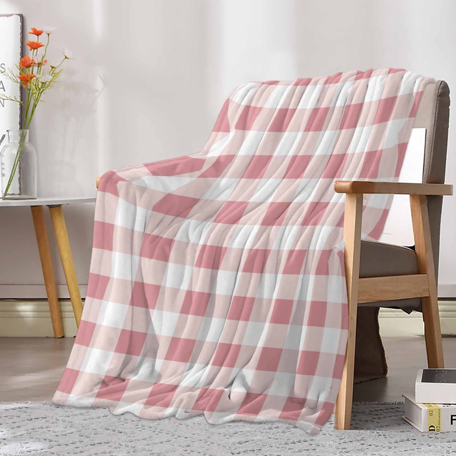 Fleece Blanket Modern Pink Plaid Checker Blankets, Soft Cozy Warm ...