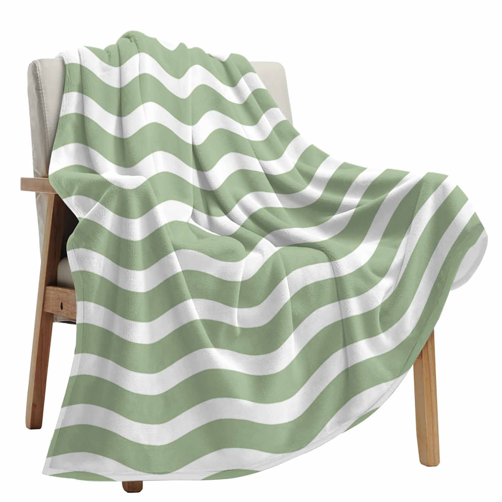 Fleece Blanket Modern Sage Green Wavy Stripe Blankets, Soft Cozy Warm ...
