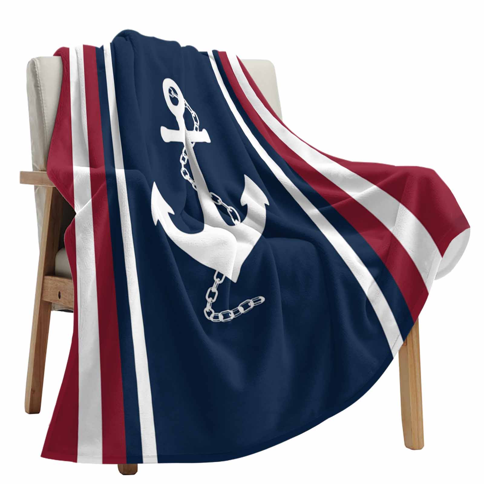 Fleece Blanket Nautical Anchor Navy Blue Blankets, Soft Cozy Warm ...