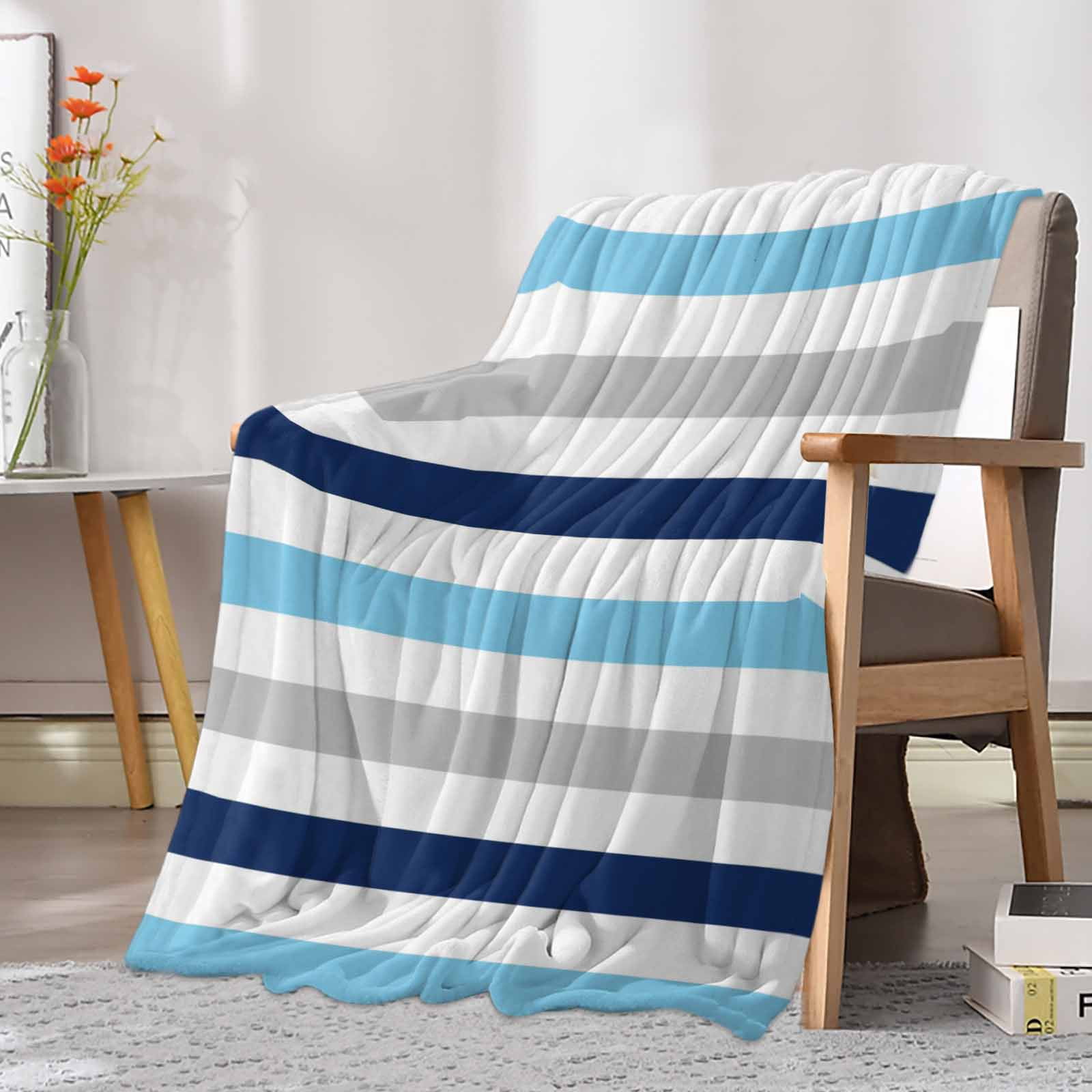 Fleece Blanket Navy Blue Gradient Stripes Blankets, Soft Cozy Warm ...