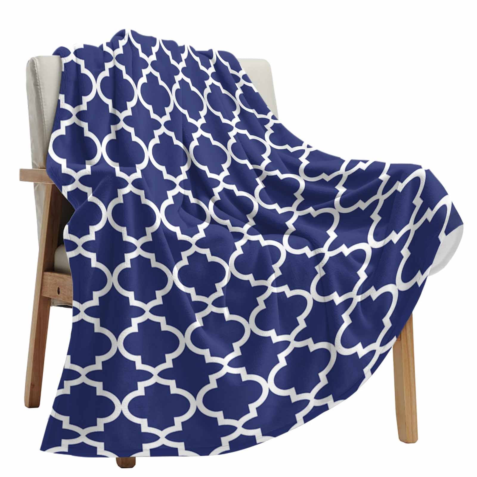 Fleece Blanket Navy Blue Moroccan Plaid Blankets, Soft Cozy Warm ...