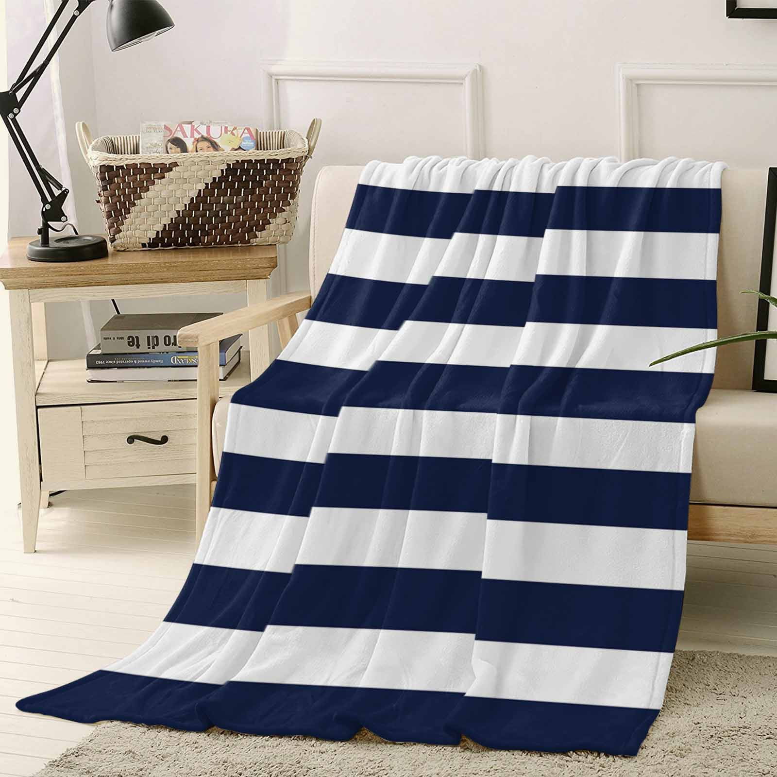 Fleece Blanket Navy Blue Stripe Summer Nautical Theme Blankets, Soft ...