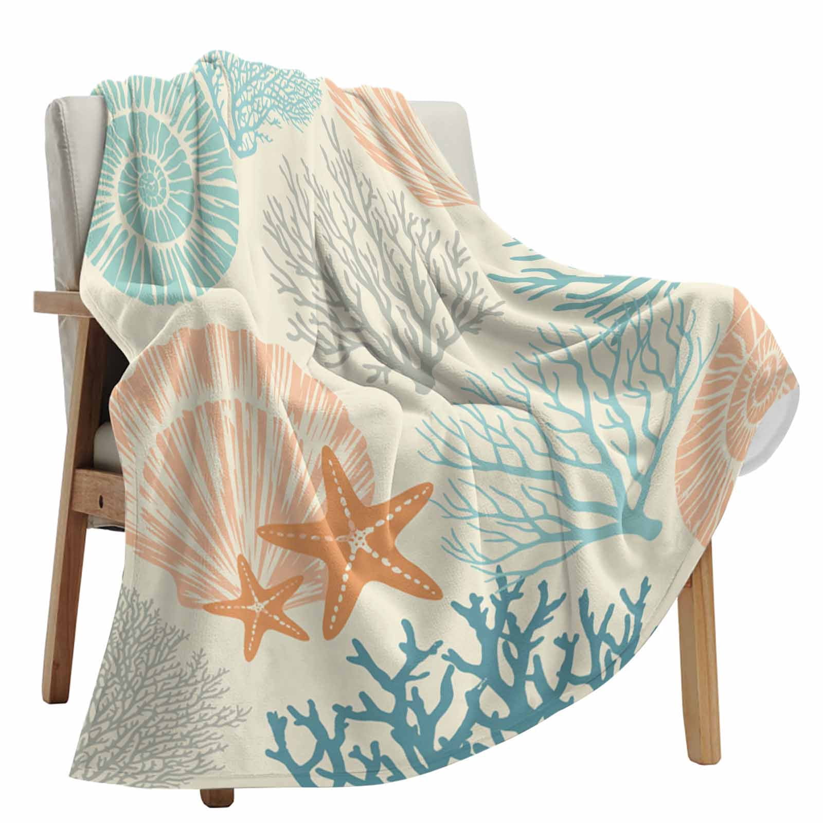 Fleece Blanket Ocean Coral Shell Conch Starfish Blankets, Soft Cozy ...