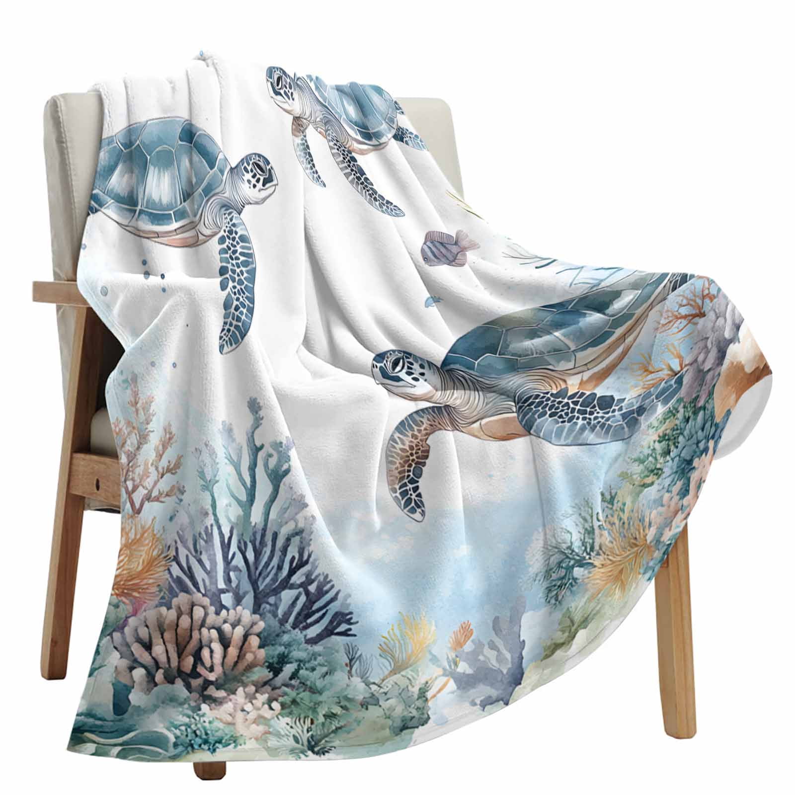 Fleece Blanket Ocean Sea Turtle Fish Coral Seaweed Blankets, Soft Cozy ...