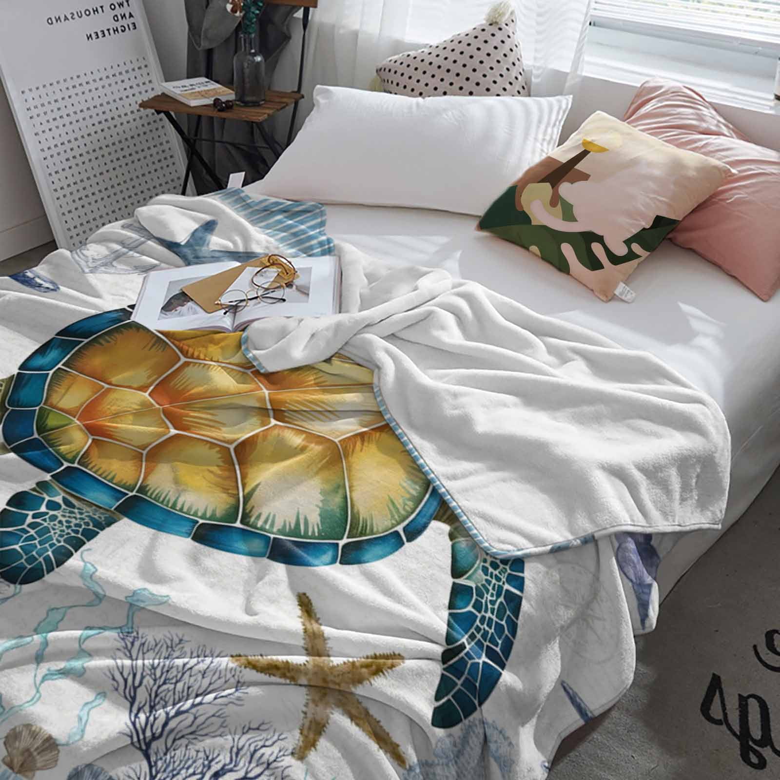 Fleece Blanket Ocean Sea Turtle Starfish Coral Blankets, Soft Cozy Warm ...