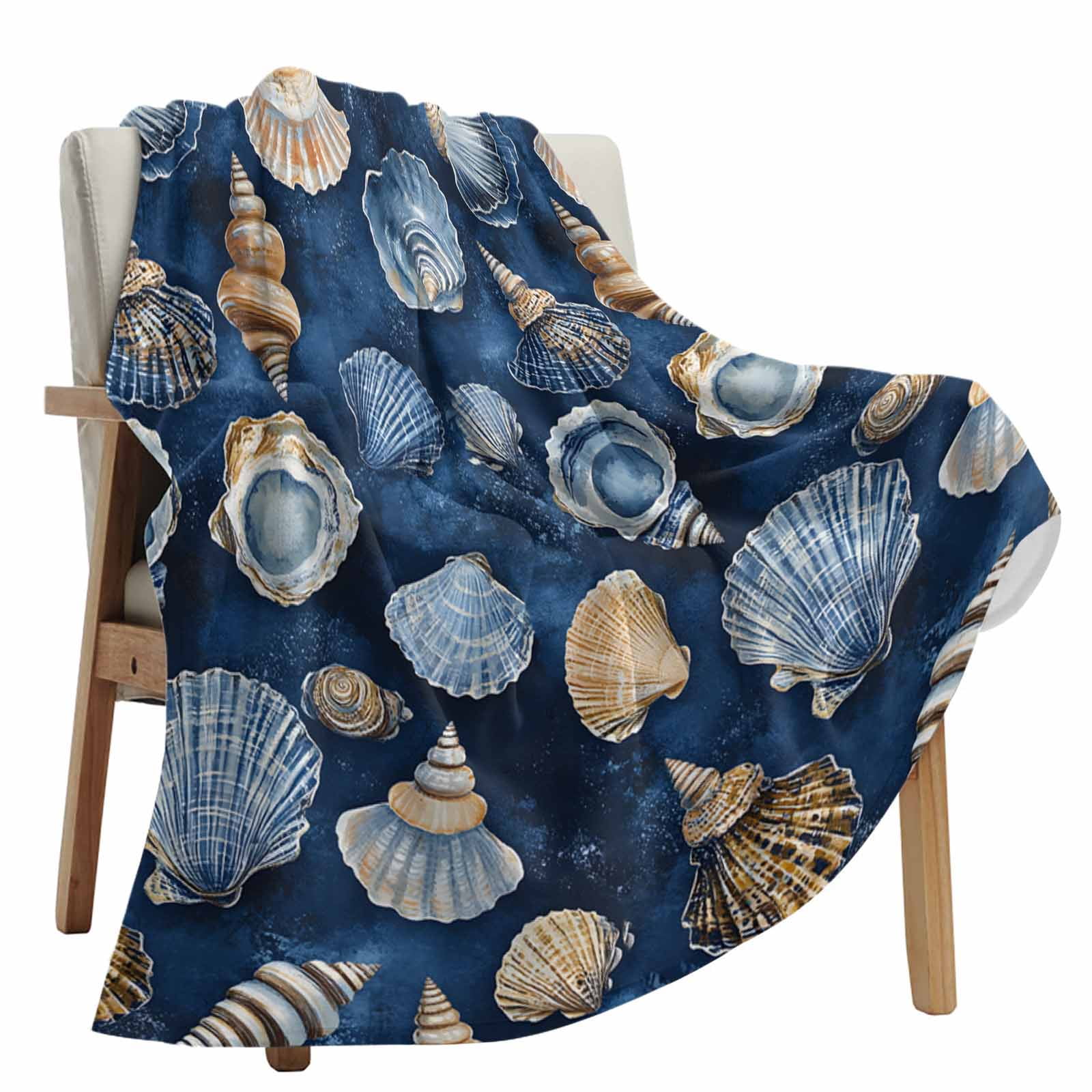 Fleece Blanket Ocean Shell Conch Navy Blue Blankets, Soft Cozy Warm ...