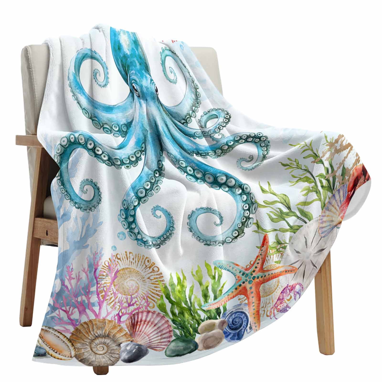Fleece Blanket Octopus Ocean Coral Starfish Blankets, Soft Cozy Warm ...