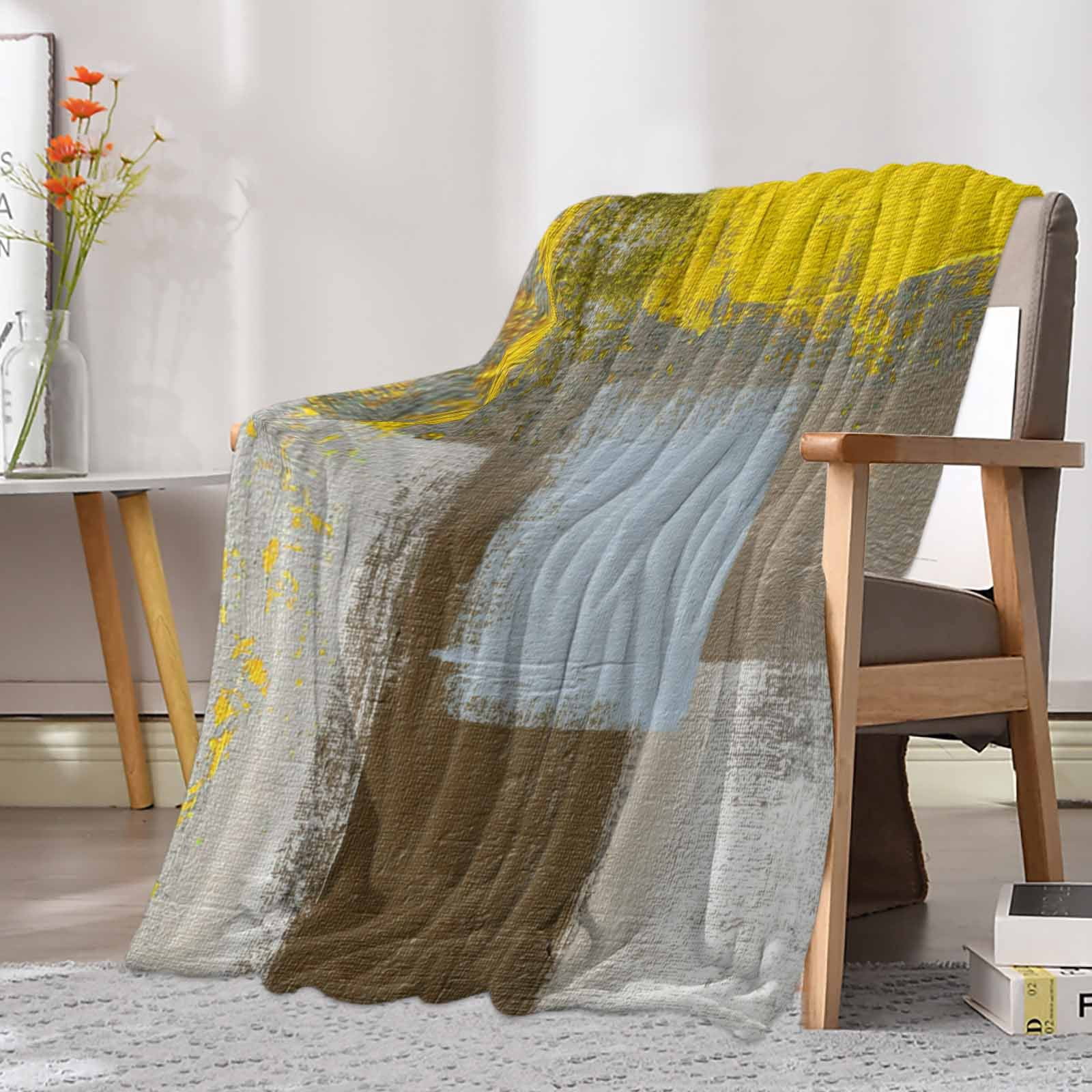 Fleece Blanket Oil Painting Yellow Brown Abstract Art Blankets, Soft ...