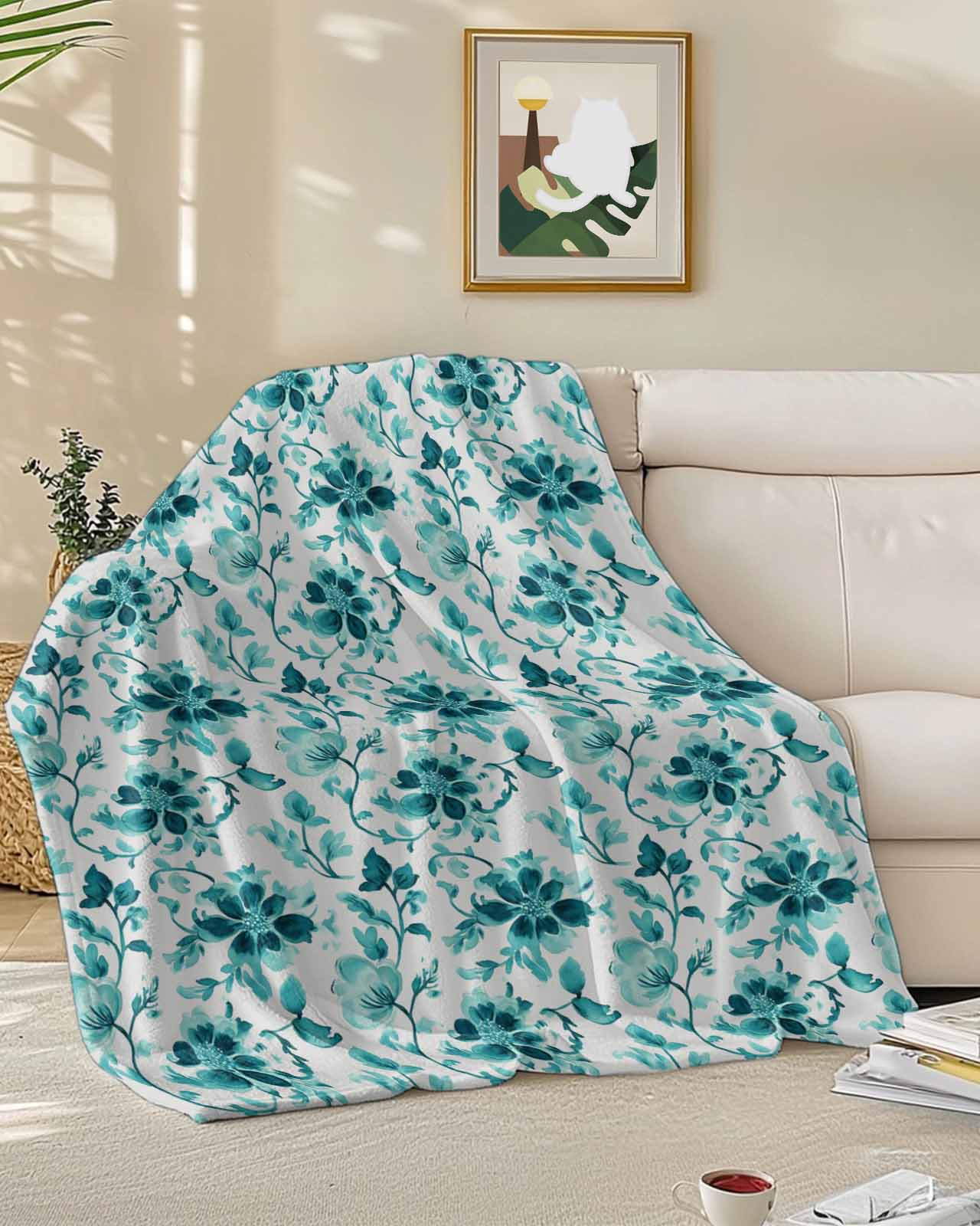 Fleece Blanket Ombre Turquoise Wild Flower Blankets, Soft Cozy Warm ...