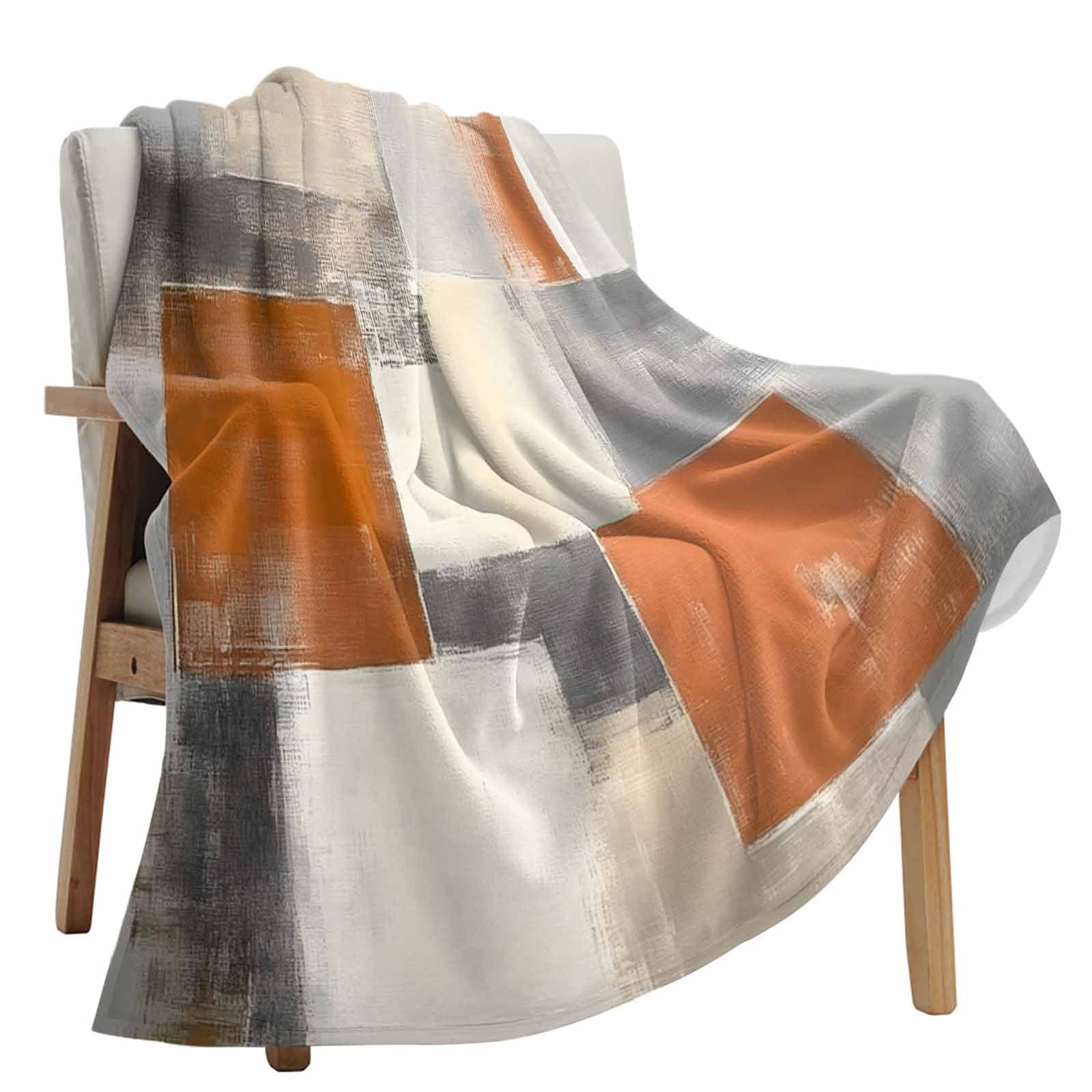 Fleece Blanket Orange Color Block Gray Gradient Blankets, Soft Cozy ...