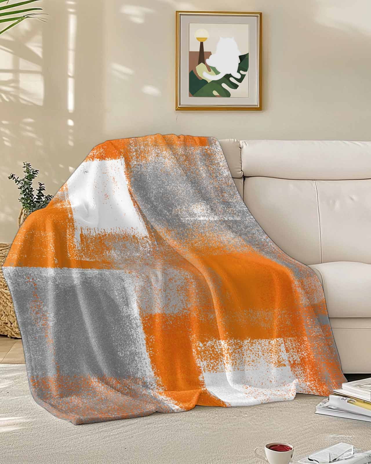Fleece Blanket Orange Gradient Oil Painting Style Blankets, Soft Cozy ...