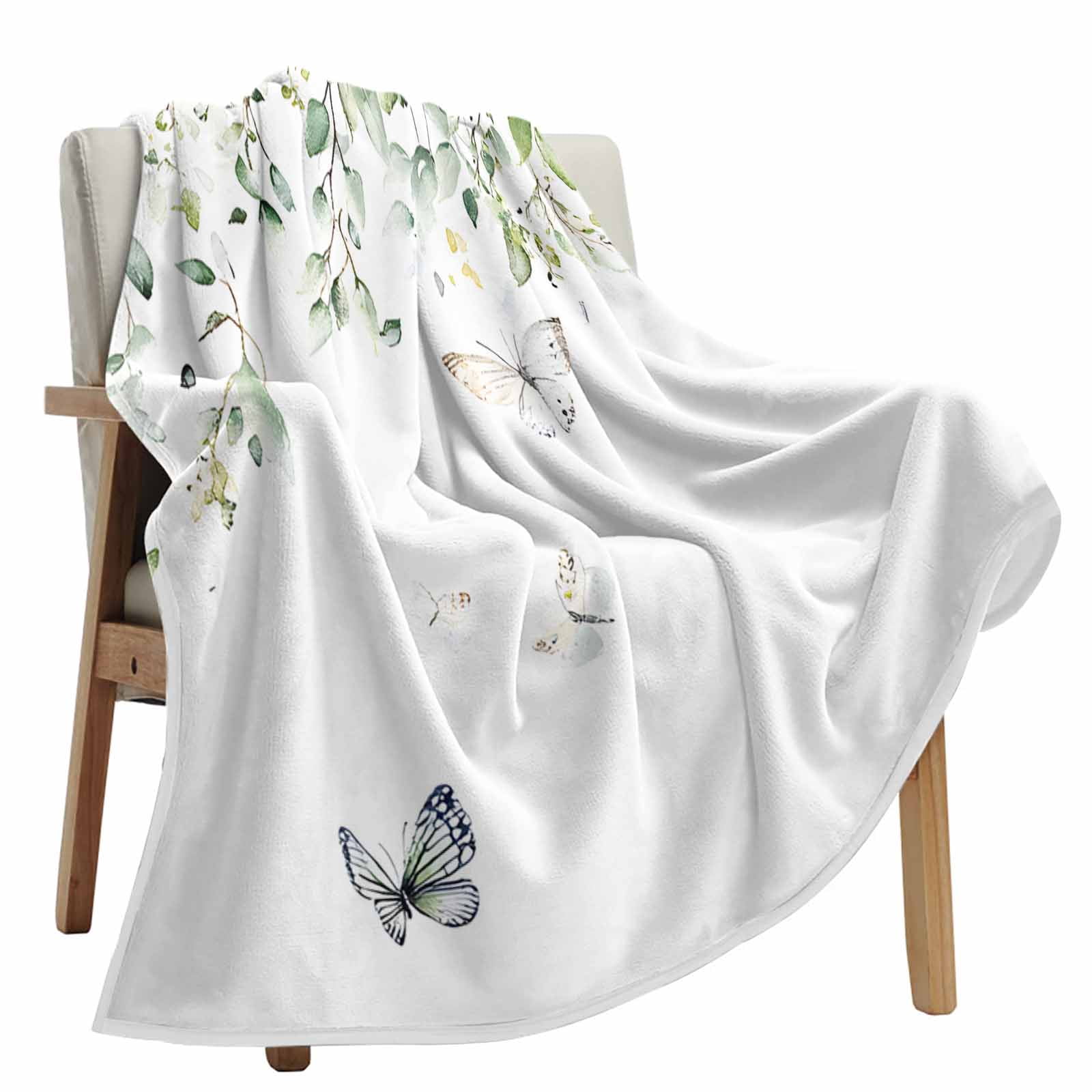 Fleece Blanket Pastoral Butterfly Watercolor Leaves Blankets, Soft Cozy ...