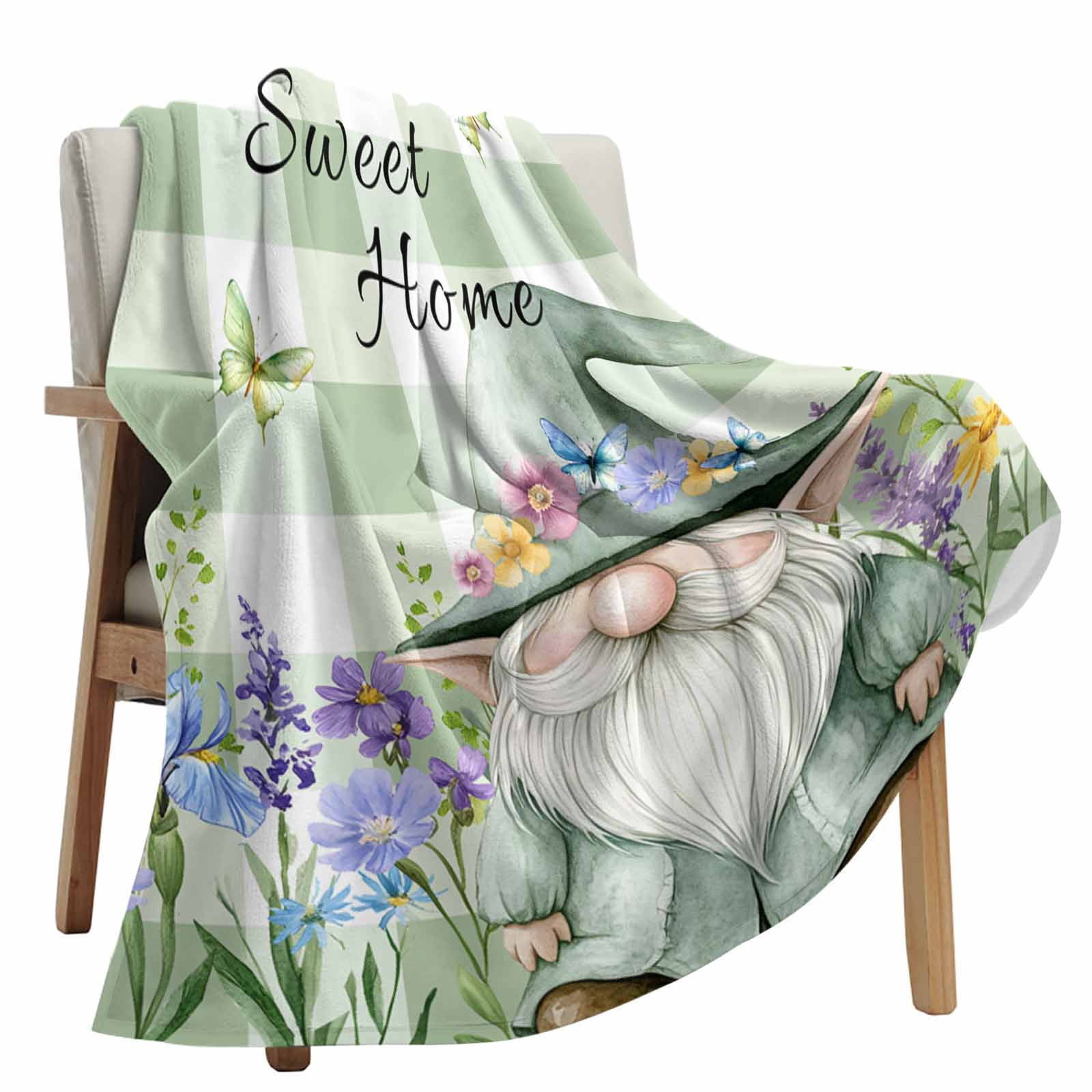 Fleece Blanket Pastoral Gnome Floral Butterfly Blankets, Soft Cozy Warm ...
