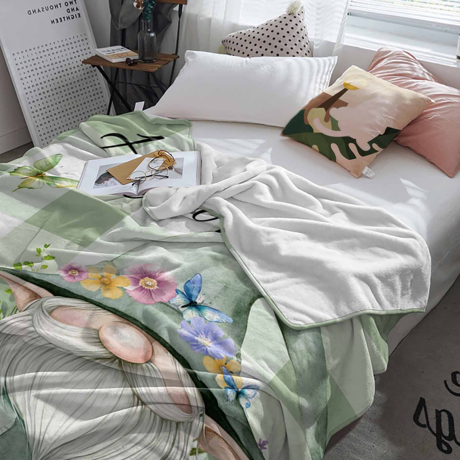 Fleece Blanket Pastoral Gnome Floral Butterfly Blankets, Soft Cozy Warm ...