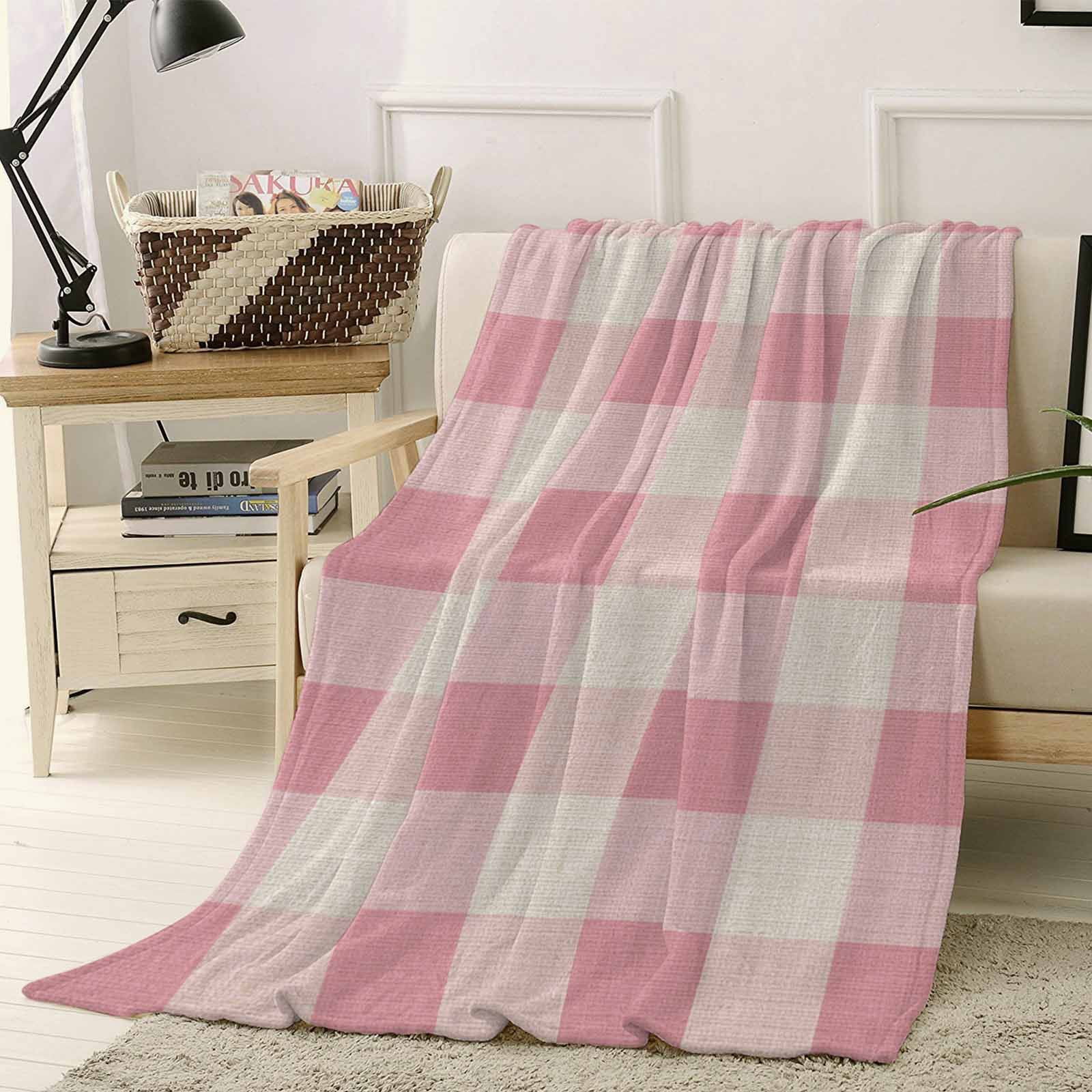 Fleece Blanket Pastoral Pink Gingham Check Blankets, Soft Cozy Warm ...