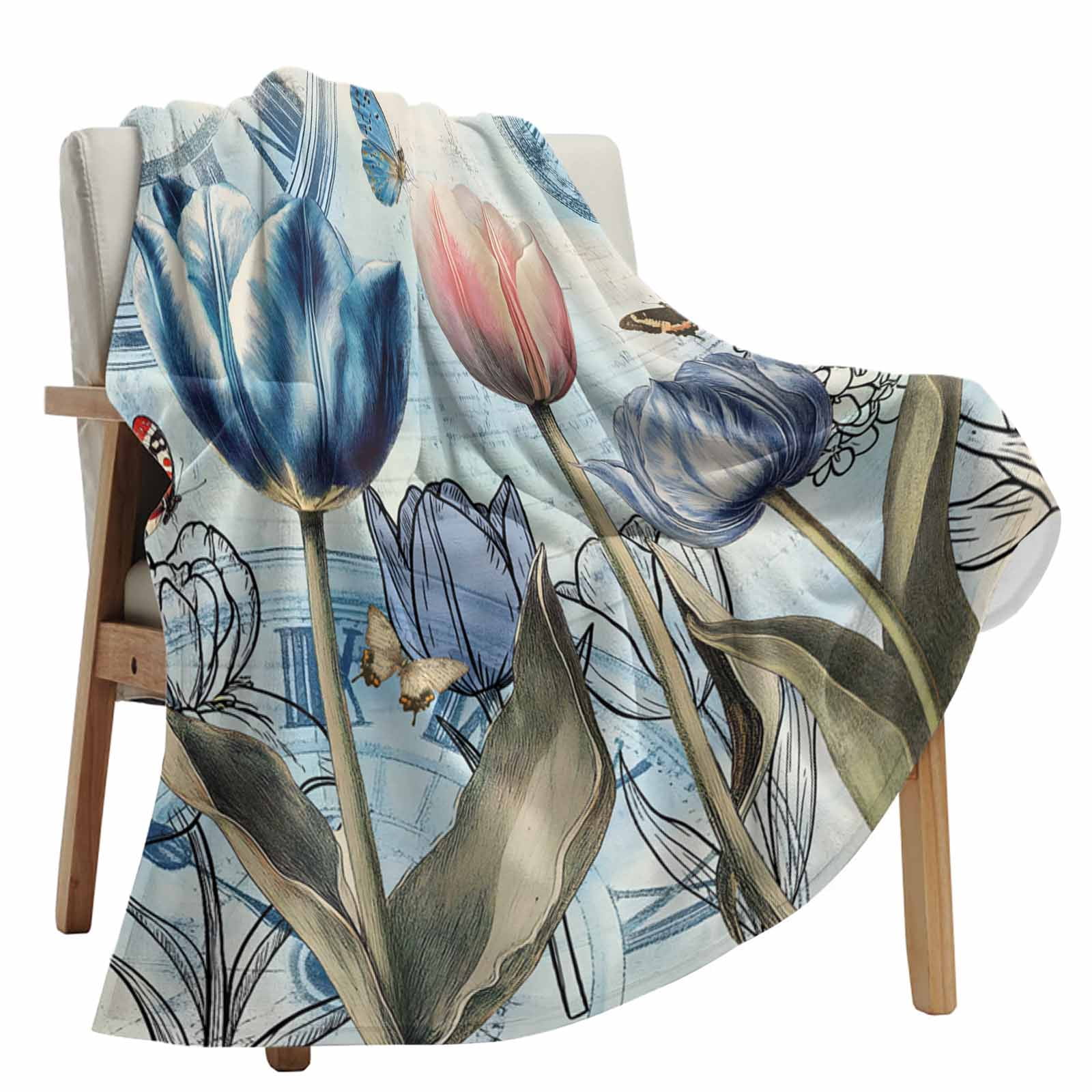 Fleece Blanket Pastoral Retro Floral Clock Letter Blankets, Soft Cozy ...