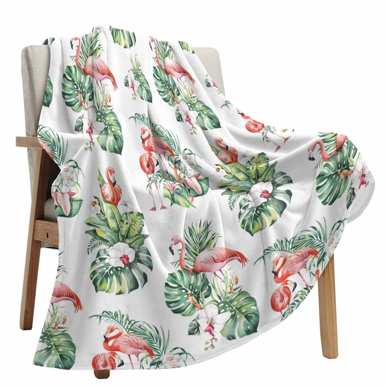 Fleece Blanket Pink Flamingo Summer Tropical Plant Blankets, Soft Cozy ...