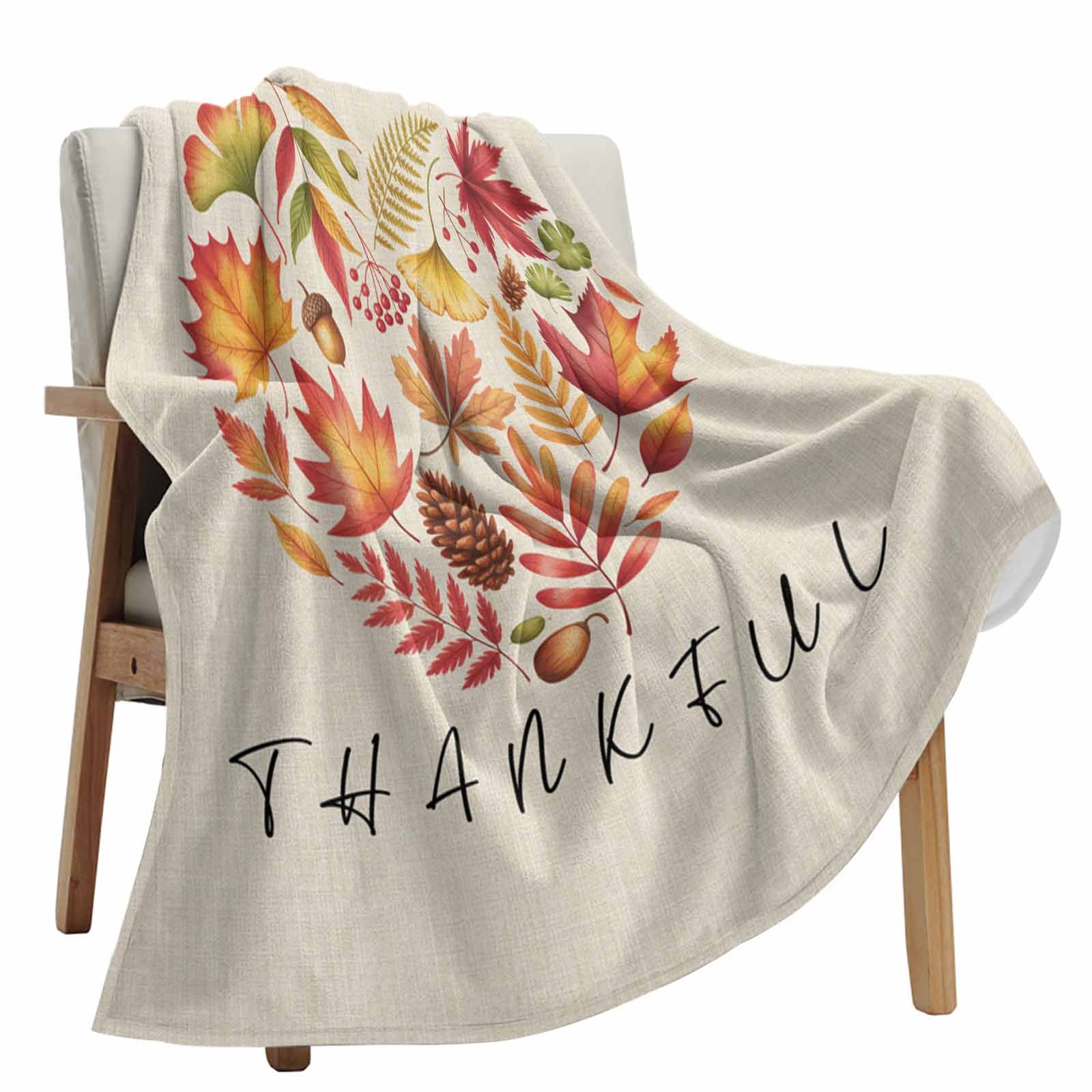 Fleece Blanket Retro Autumn Maple Leaves Pine Fruit Blankets, Soft Cozy ...