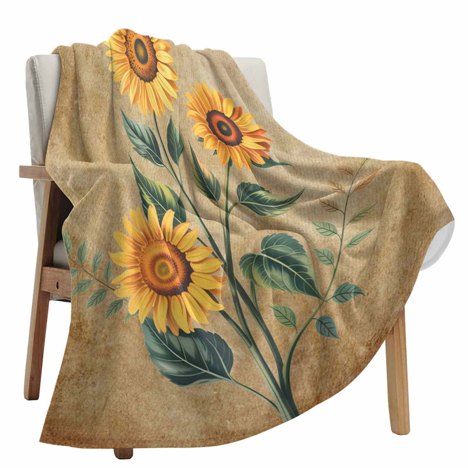 Fleece Blanket Rustic Farm Sunflowers Floral Blankets, Soft Cozy Warm ...