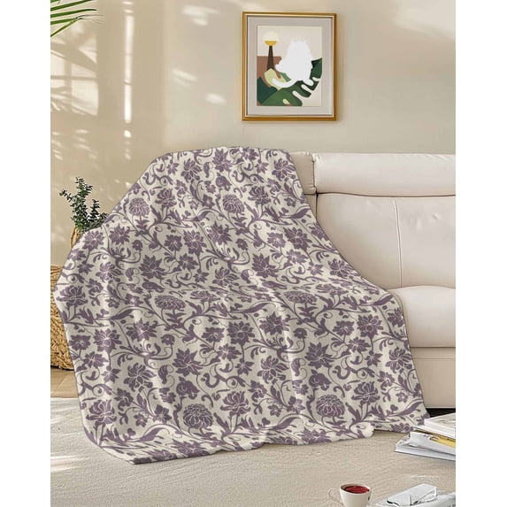 Fleece Blanket Rustic Wildflower Purple Floral Blankets, Soft Cozy Warm ...