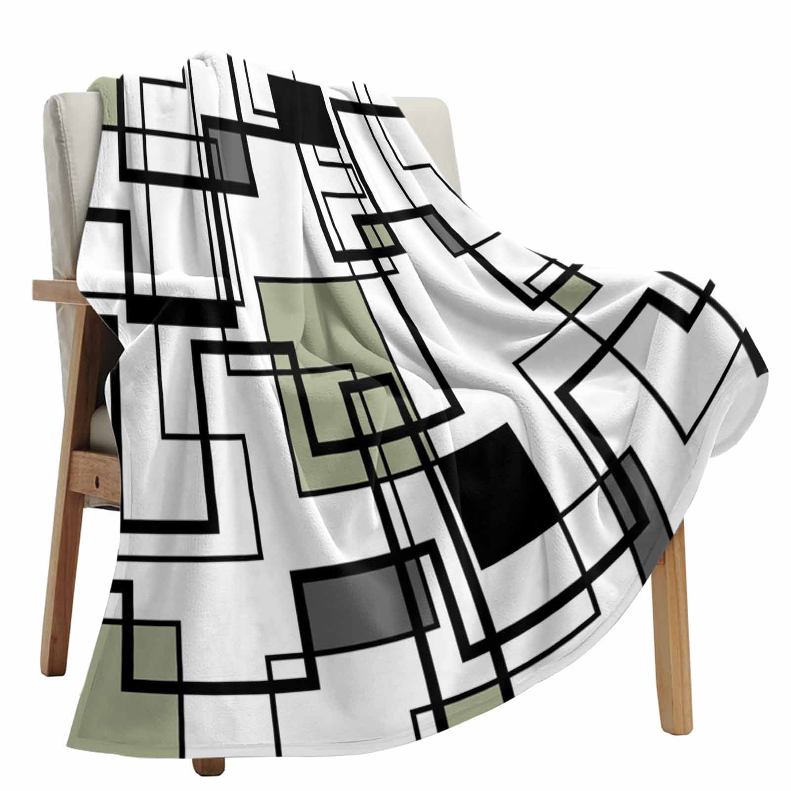 Fleece Blanket Sage Green Color Block Blankets, Soft Cozy Warm Flannel ...
