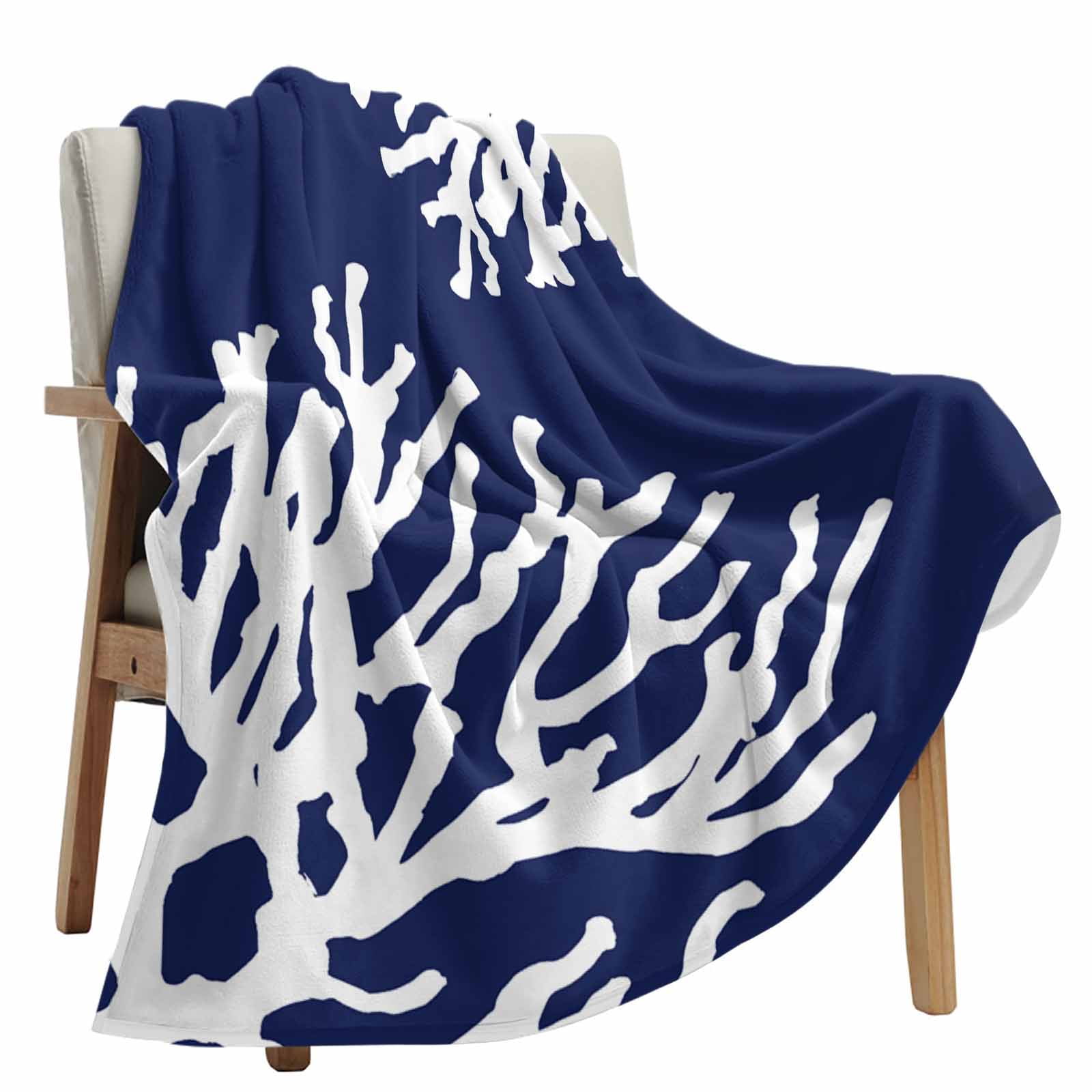 Fleece Blanket Sea Coral Navy Blue Blankets, Soft Cozy Warm Flannel ...