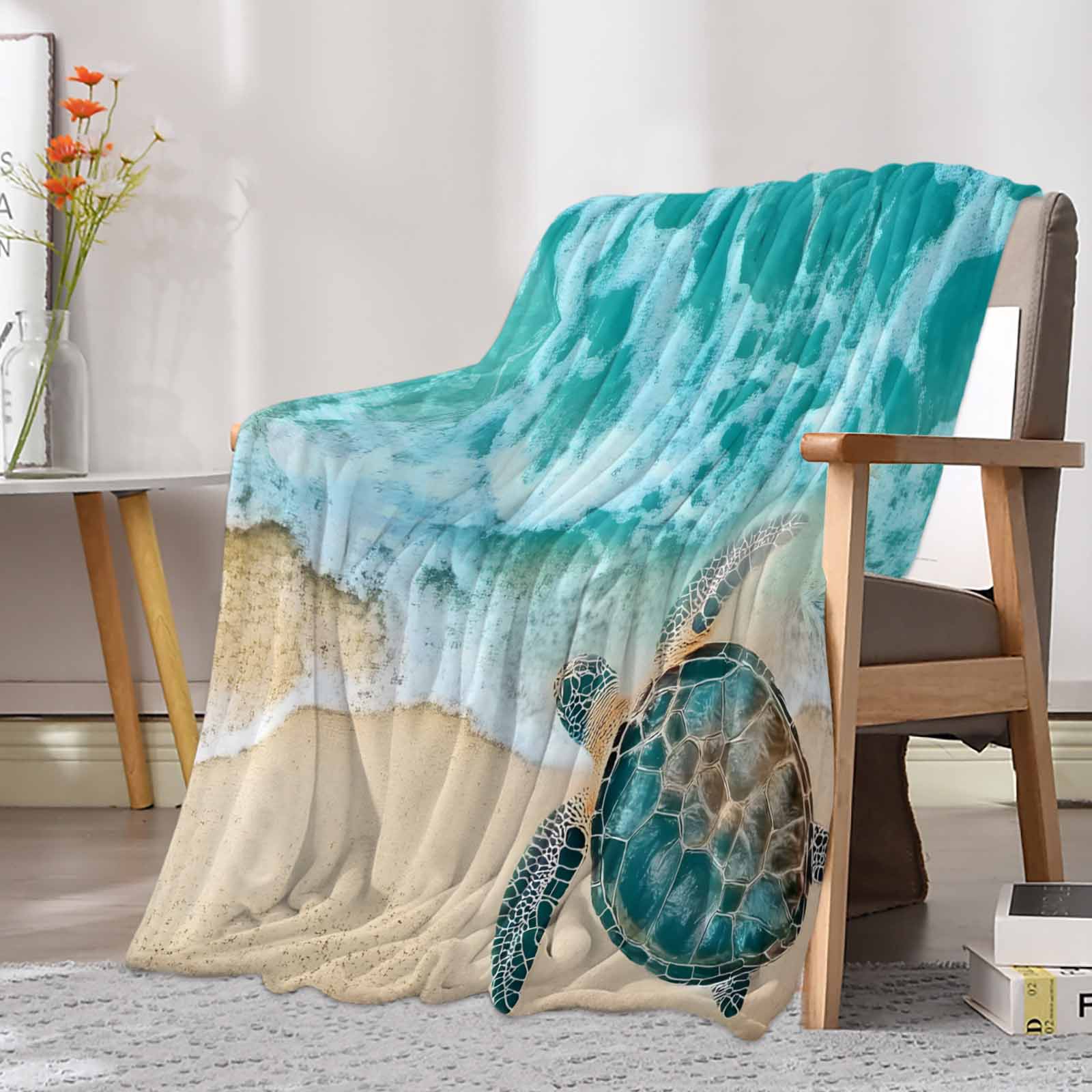 Fleece Blanket Sea turtle Summer Beach Blankets, Soft Cozy Warm Flannel ...
