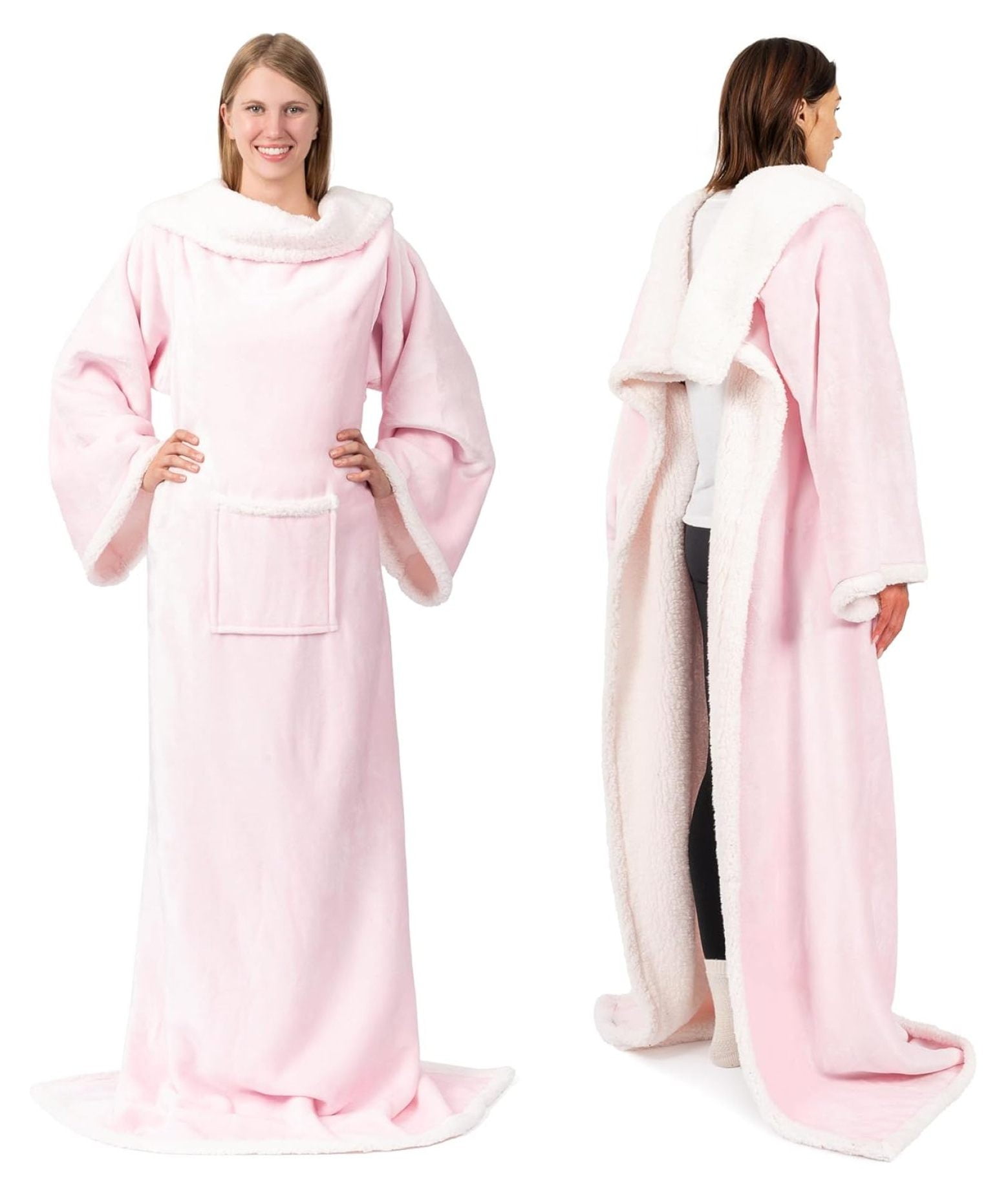 Fleece Blanket with Sleeves Women Men Adult, Wearable Blanket Warm Soft ...