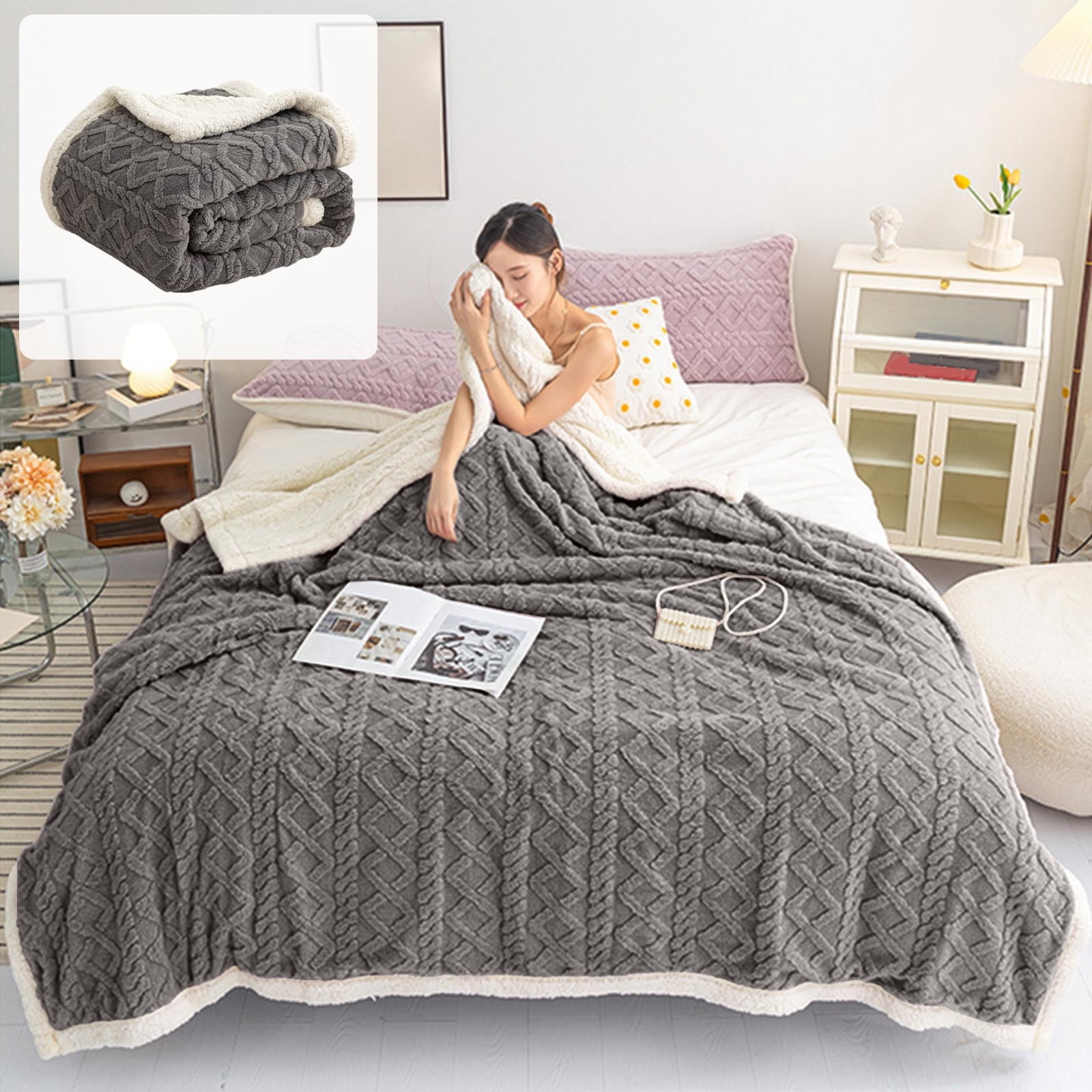 Fleece Blanket, Soft Throw Blanket, Double-Layer Reversible Design, for ...