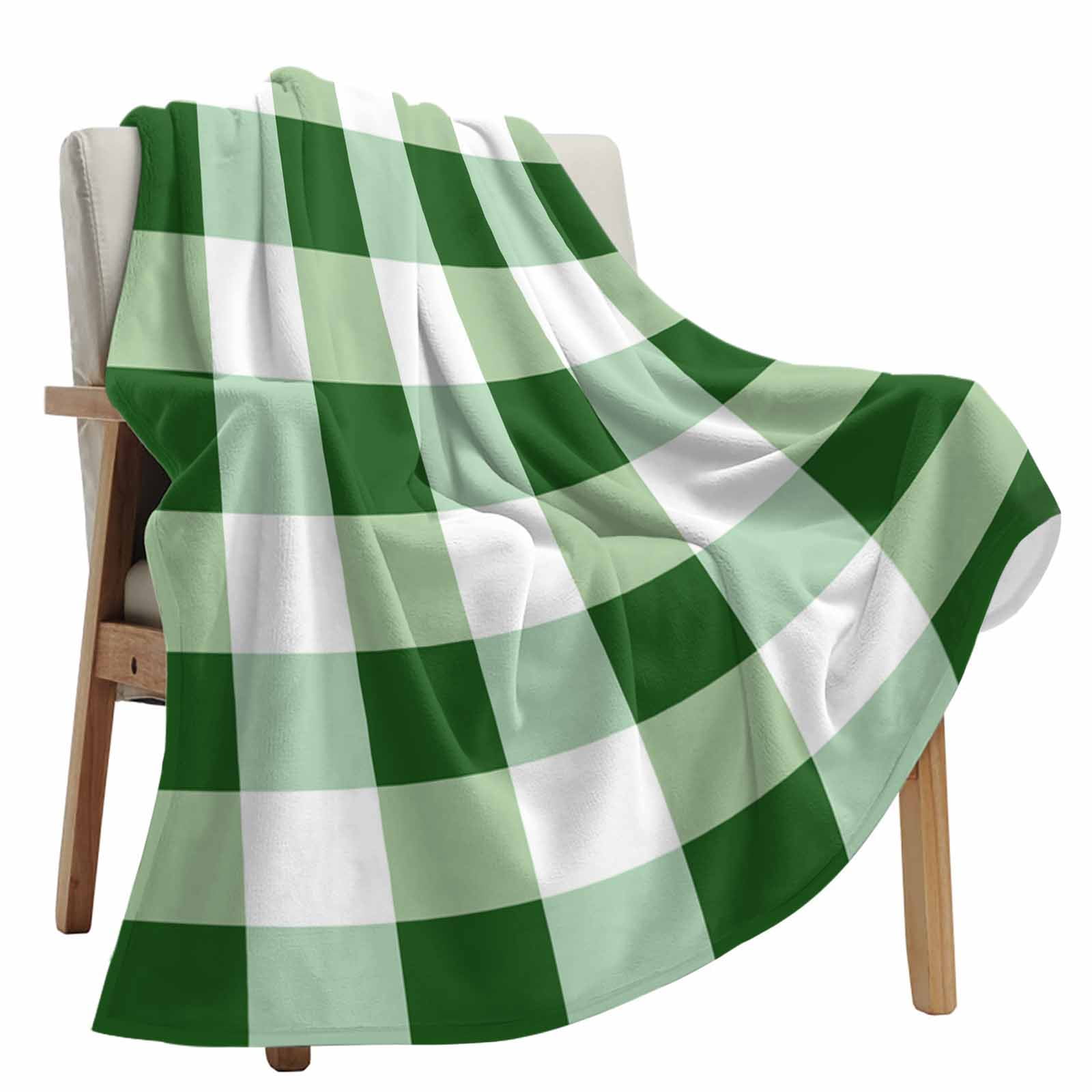 Fleece Blanket Spring Green White Plaid Blankets, Soft Cozy Warm ...