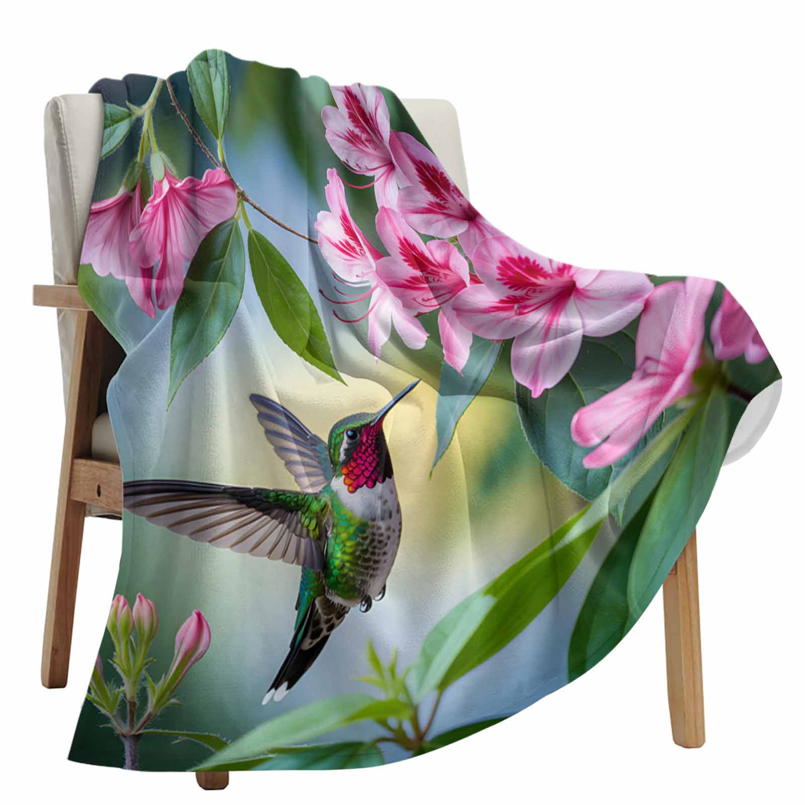 Fleece Blanket Spring Hummingbird Flower Leaf Blankets, Soft Cozy Warm ...