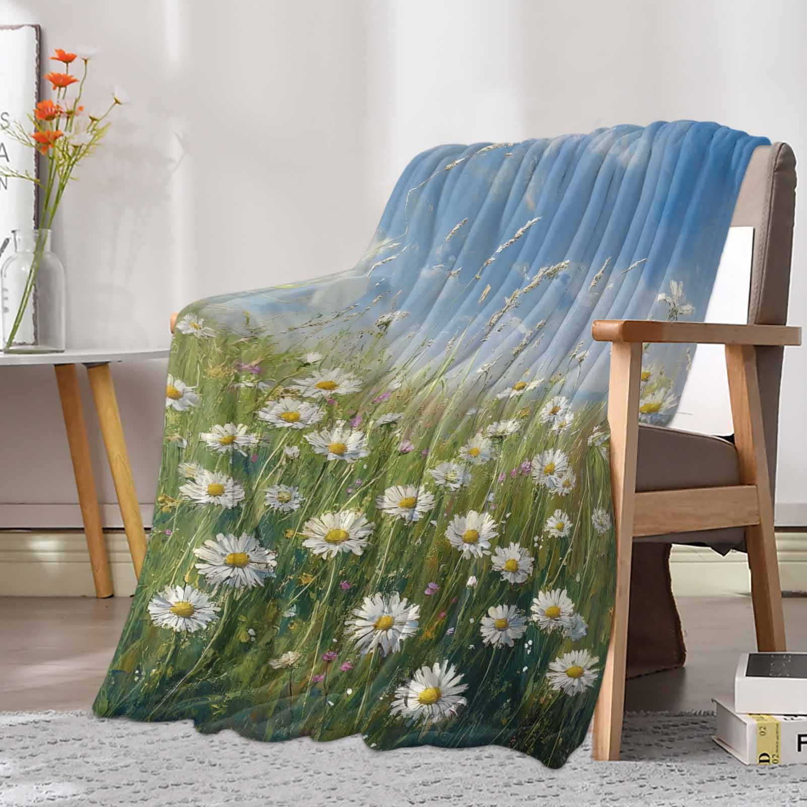 Fleece Blanket Summer Daisy Flower Grass Blankets, Soft Cozy Warm ...