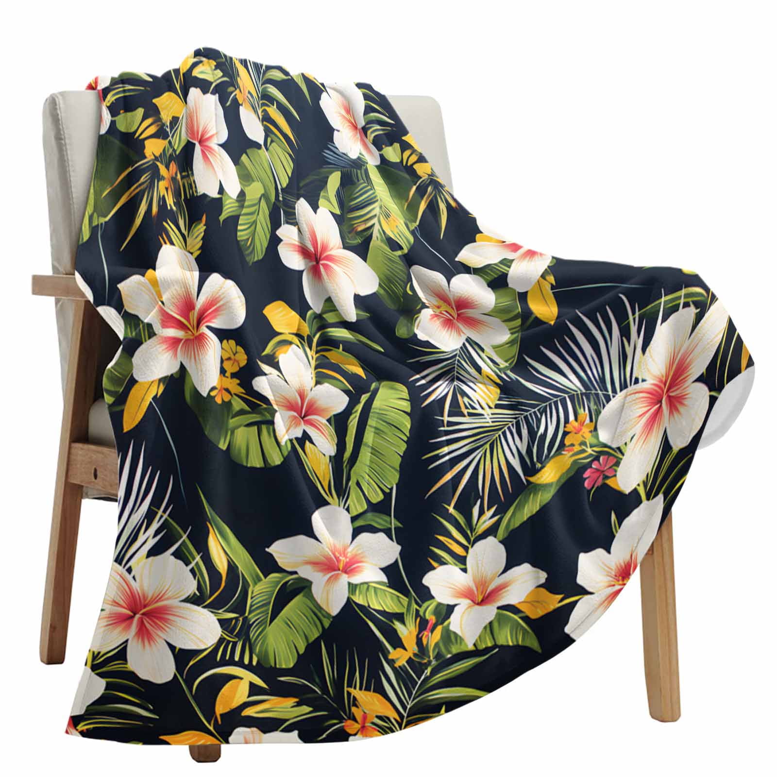 Fleece Blanket Summer Green Leaves Flower Watercolor Blankets, Soft ...