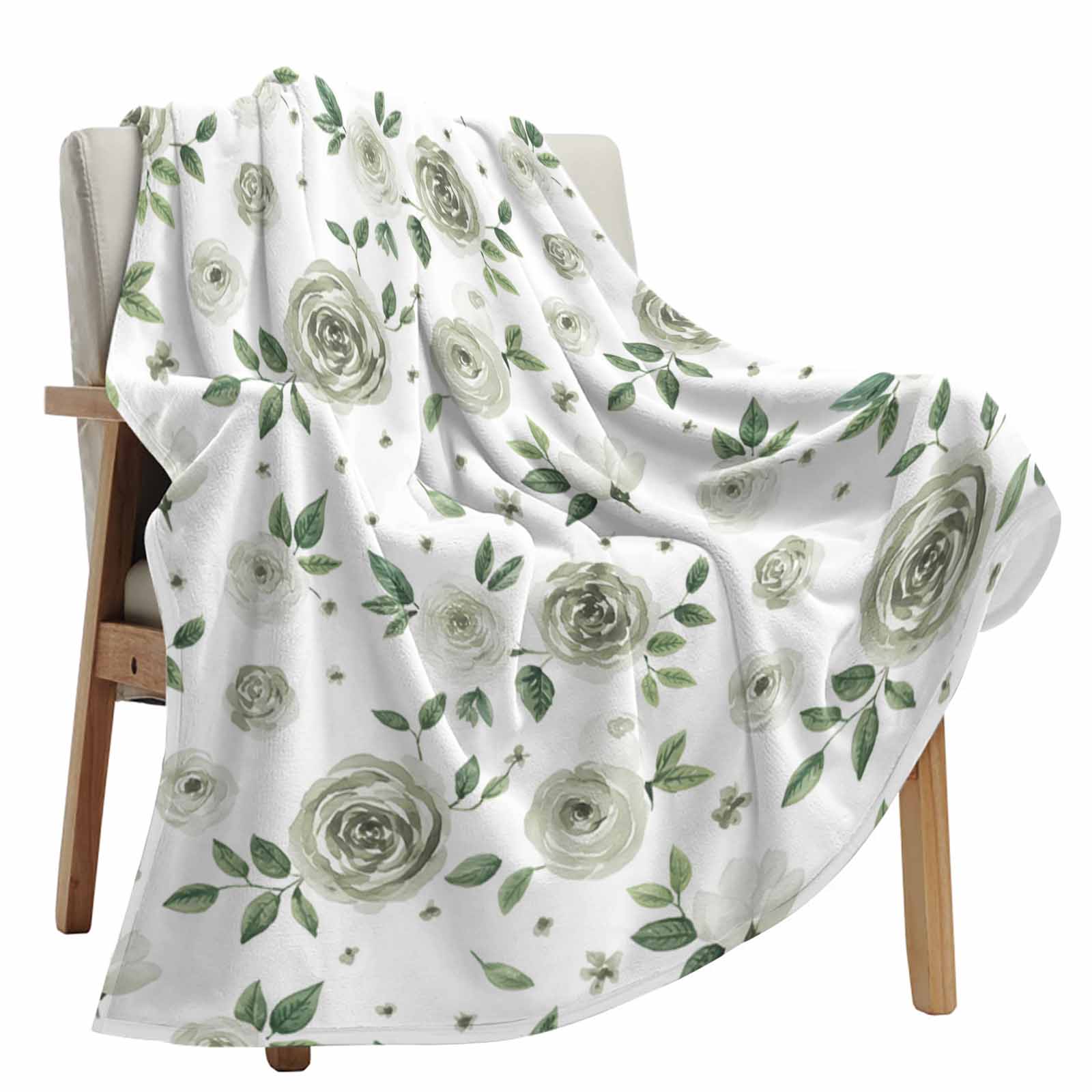 Fleece Blanket Summer Green Rose Flower Leaves Blankets, Soft Cozy Warm ...