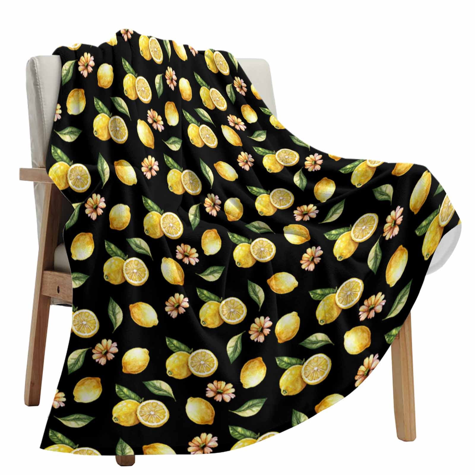 Fleece Blanket Summer Lemon Flower Leaves Blankets, Soft Cozy Warm ...