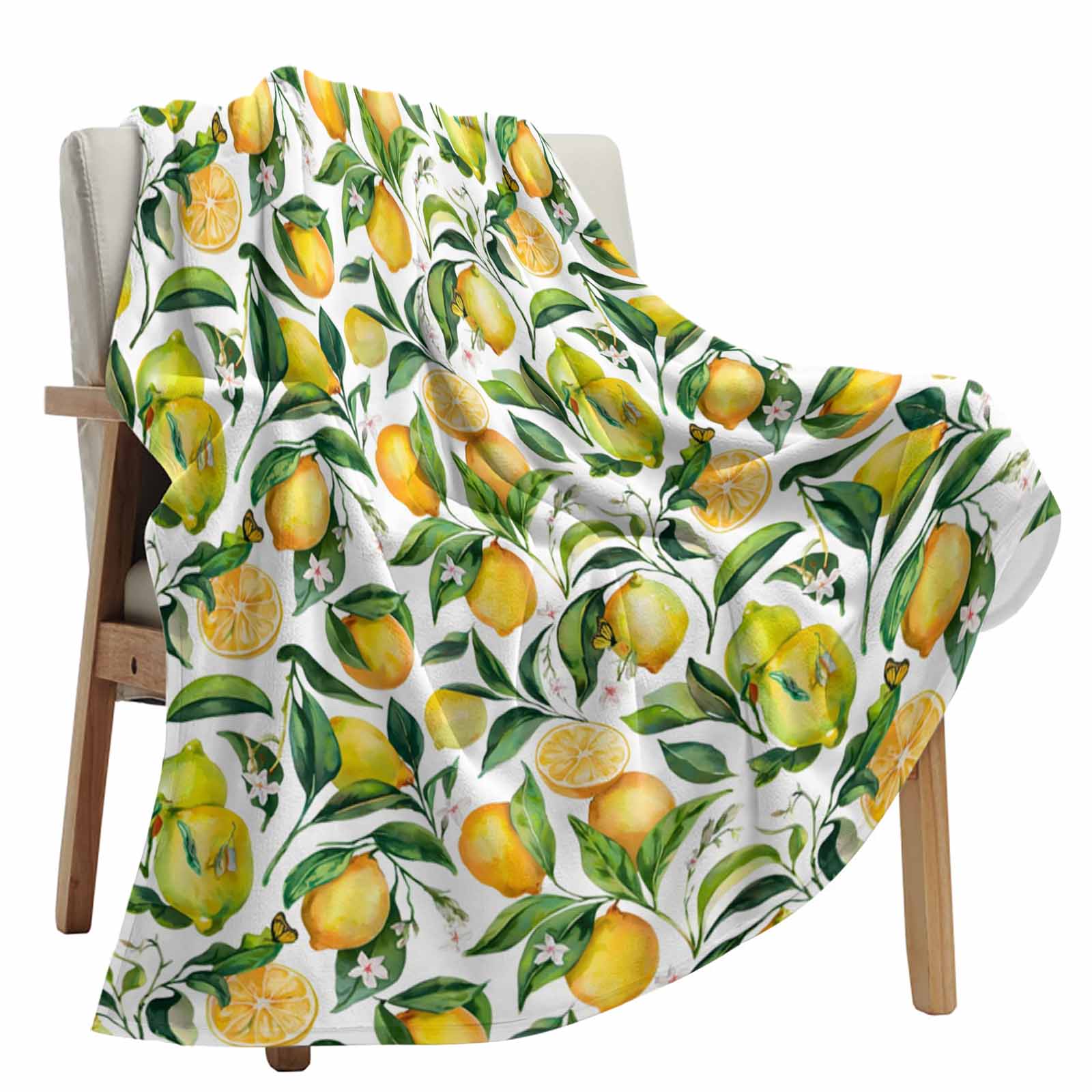 Fleece Blanket Summer Lemon Green Leaves Blankets, Soft Cozy Warm ...