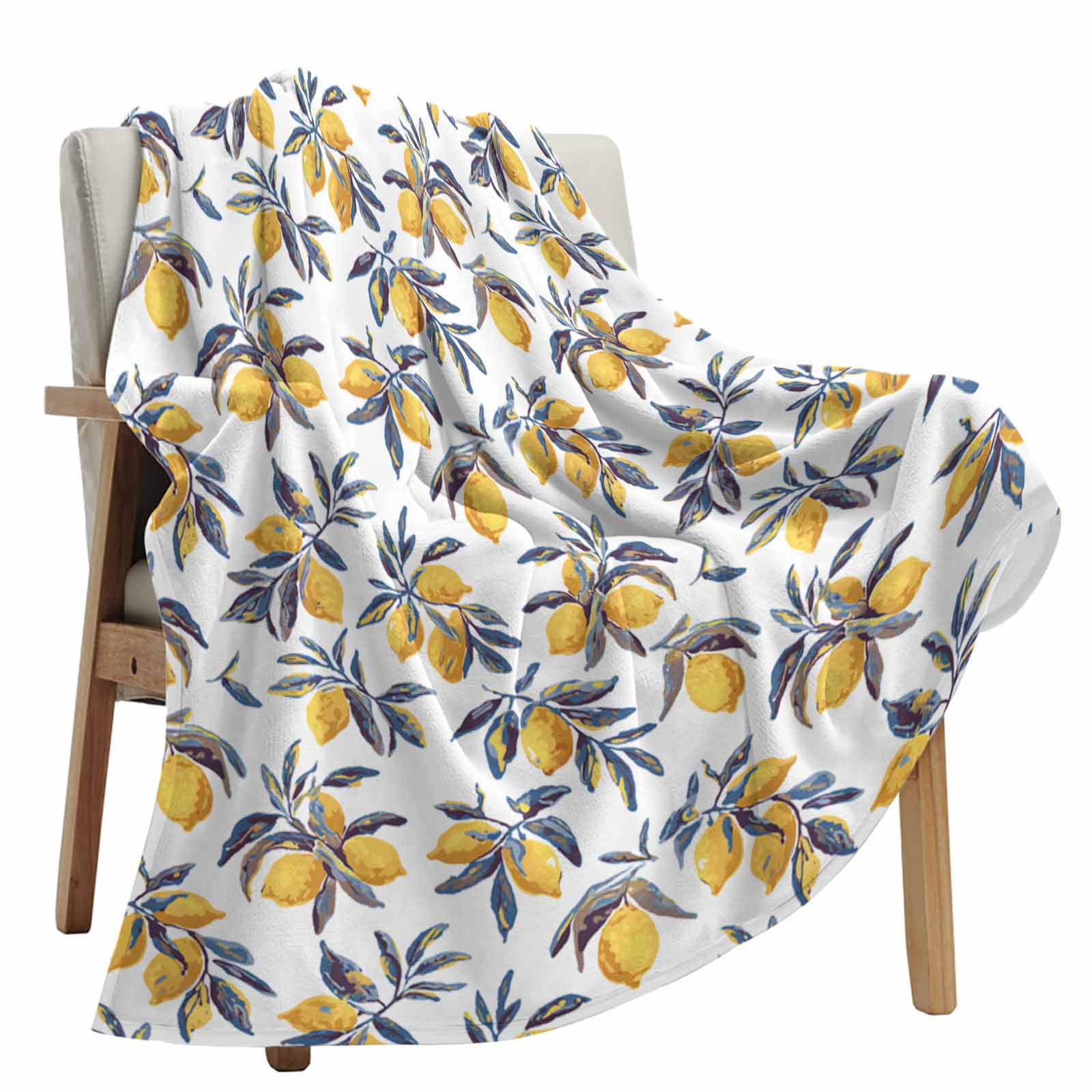 Fleece Blanket Summer Lemon Retro Leaves Seamless Blankets, Soft Cozy ...