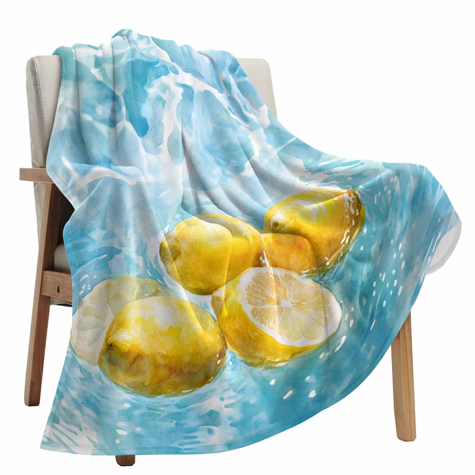 Fleece Blanket Summer Lemon Watercolor Blankets, Soft Cozy Warm Flannel ...
