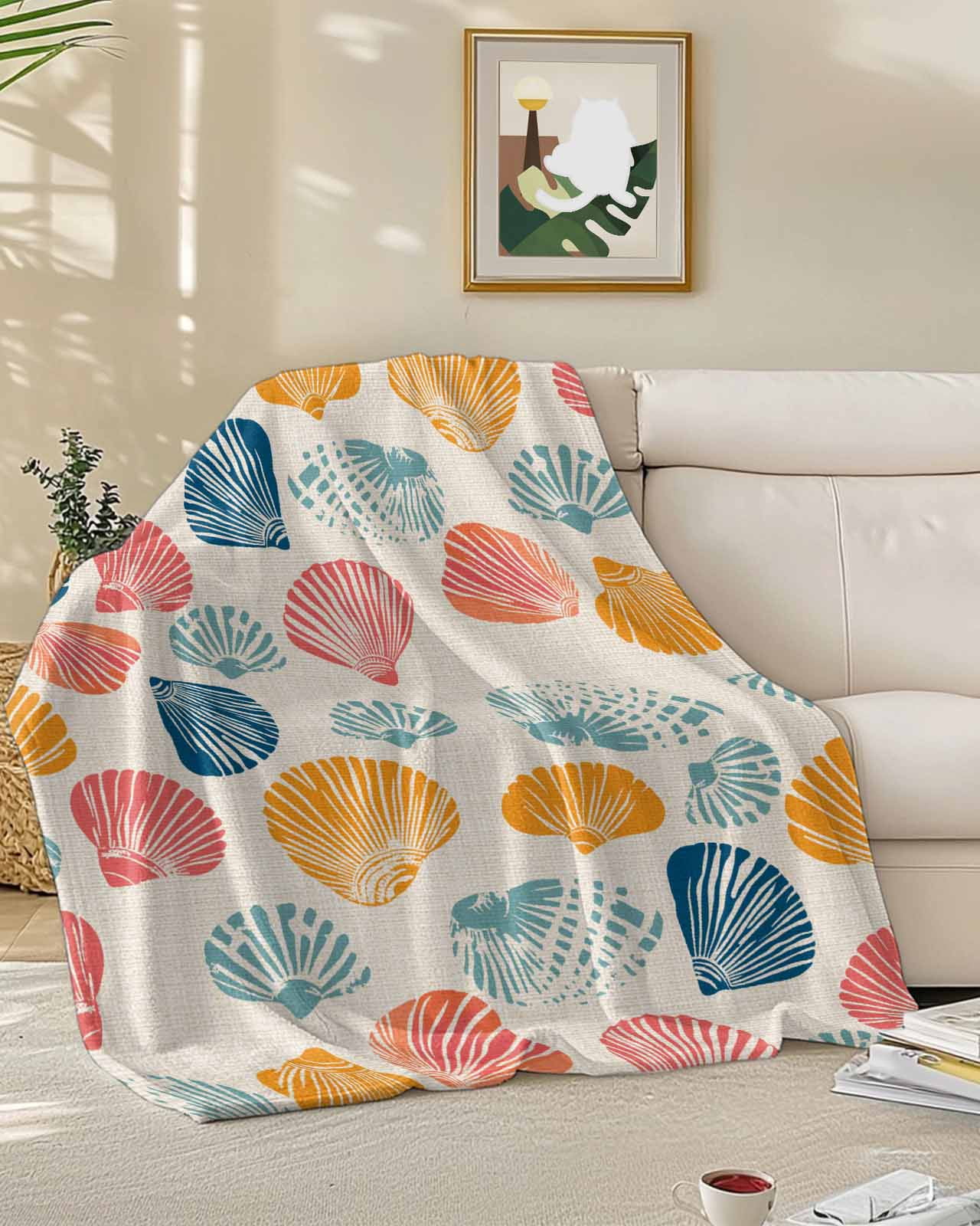 Fleece Blanket Summer Ocean Shell Colorful Blankets, Soft Cozy Warm ...