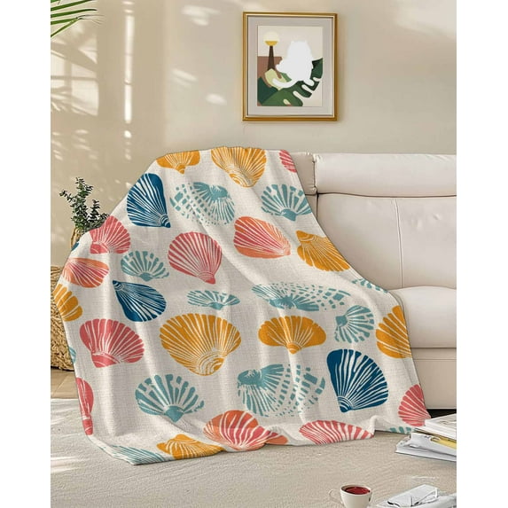 Fleece Blanket Summer Ocean Shell Colorful Blankets, Soft Cozy Warm ...